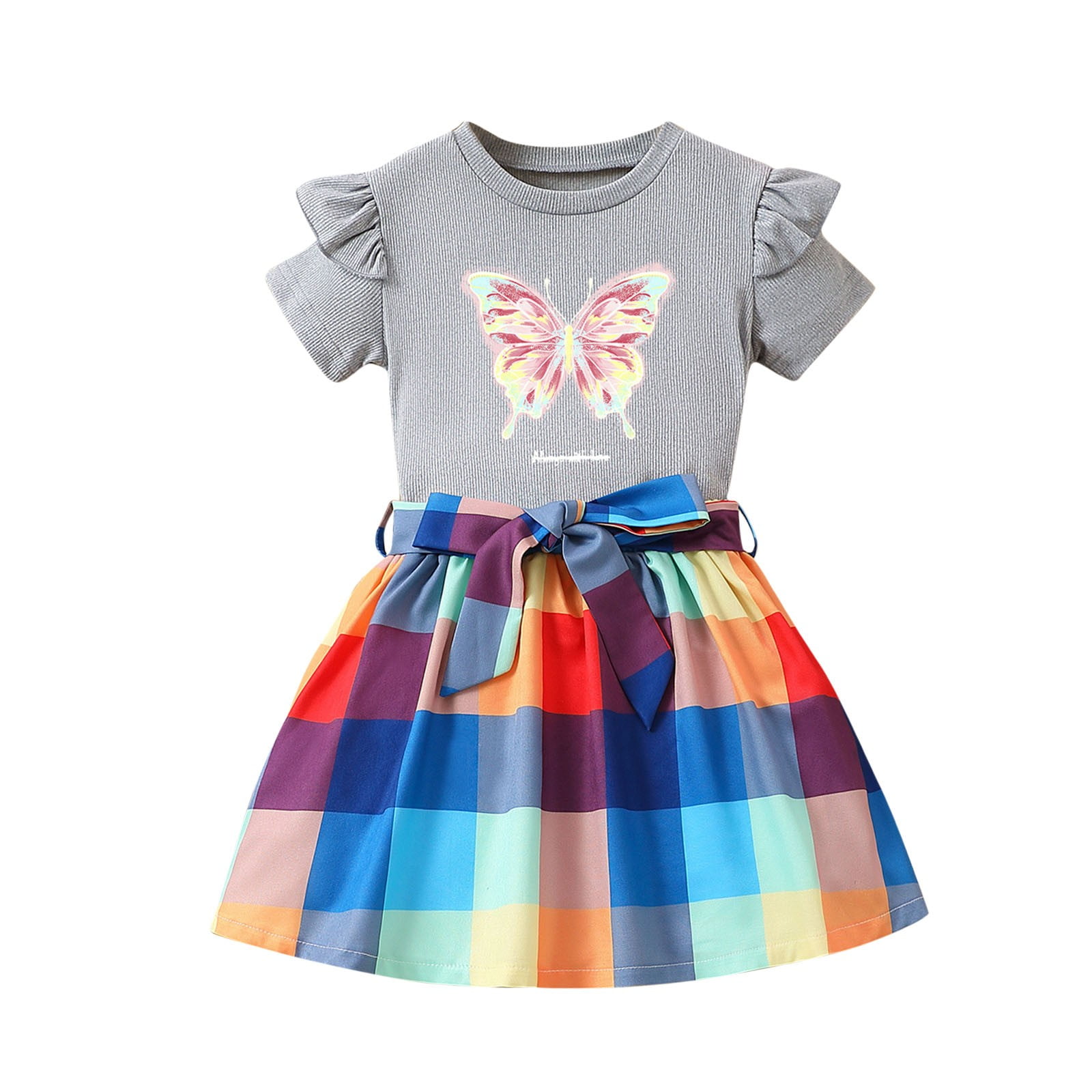 ZQUUVOU Little Girl Skirt Outfit Two Piece Outfit Butterfly Short ...