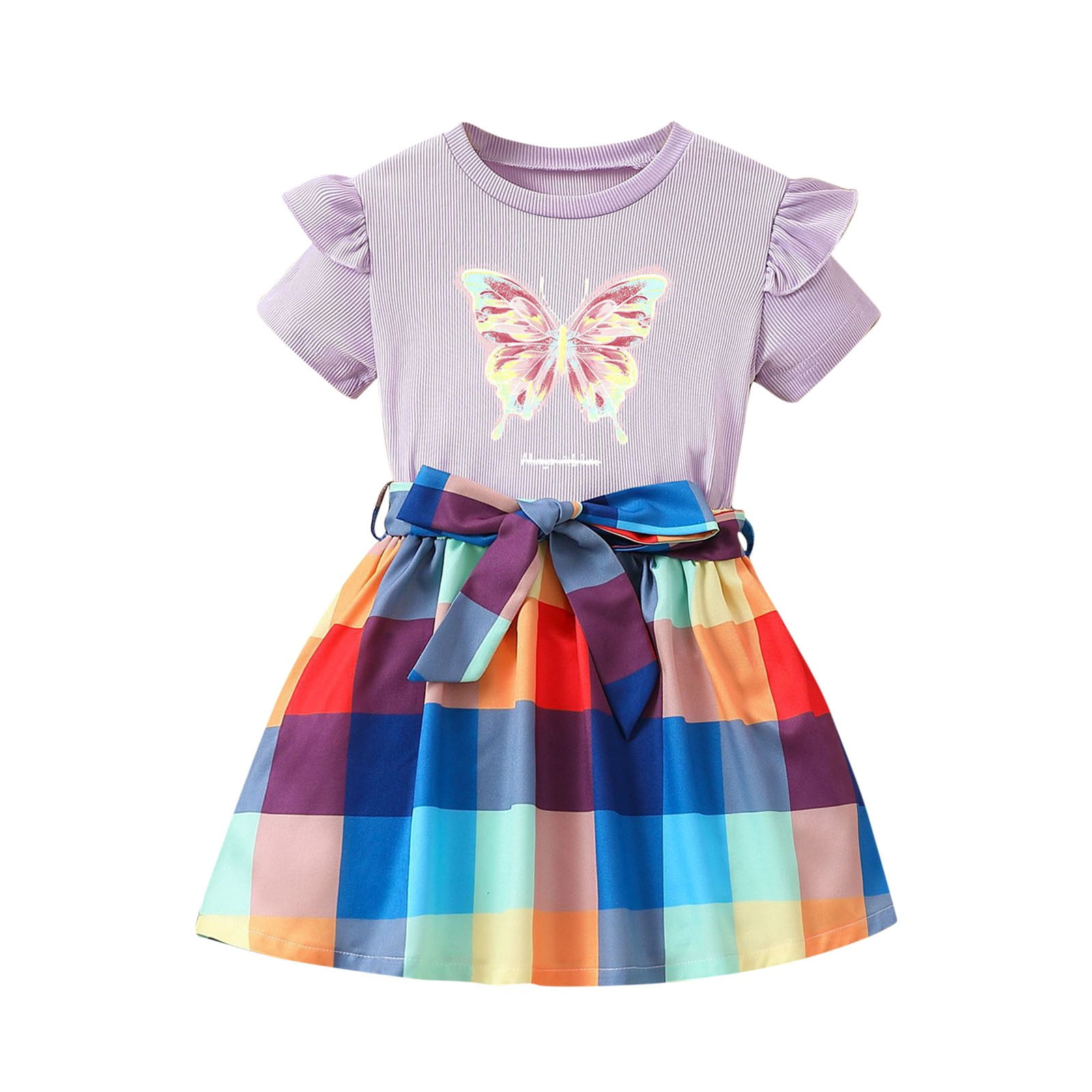 ZQUUVOU Little Girl Skirt Outfit Two Piece Outfit Butterfly Short ...