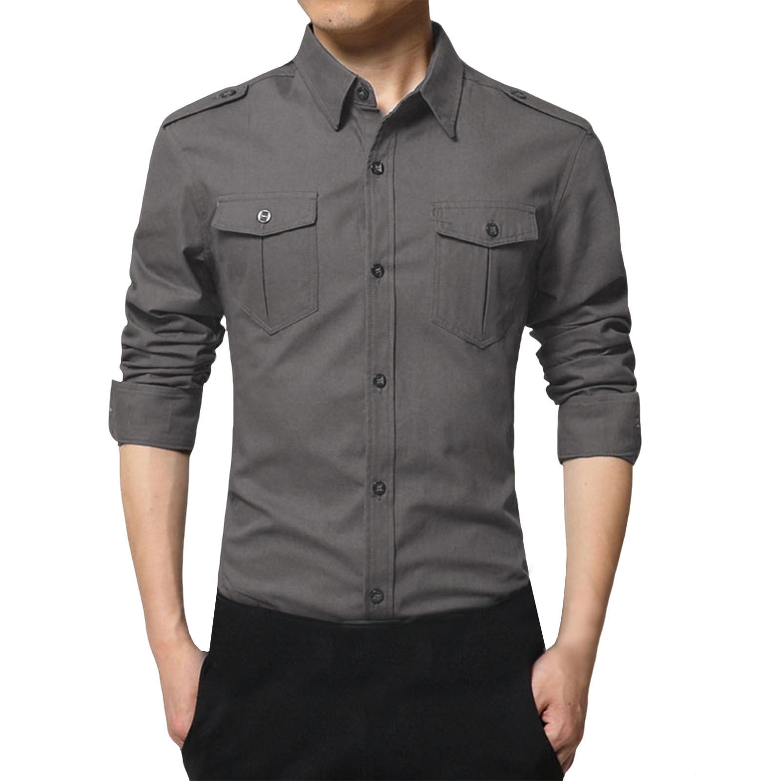 ZQUUVOU Men's Dress Shirts Solid Long Sleeve Formal Office Slim Shirts ...