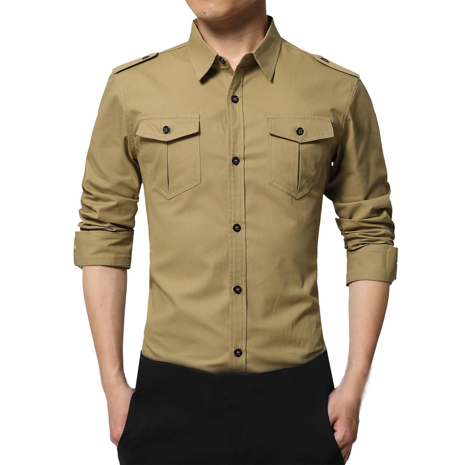 ZQUUVOU Men's Dress Shirts Solid Long Sleeve Formal Office Slim Shirts ...