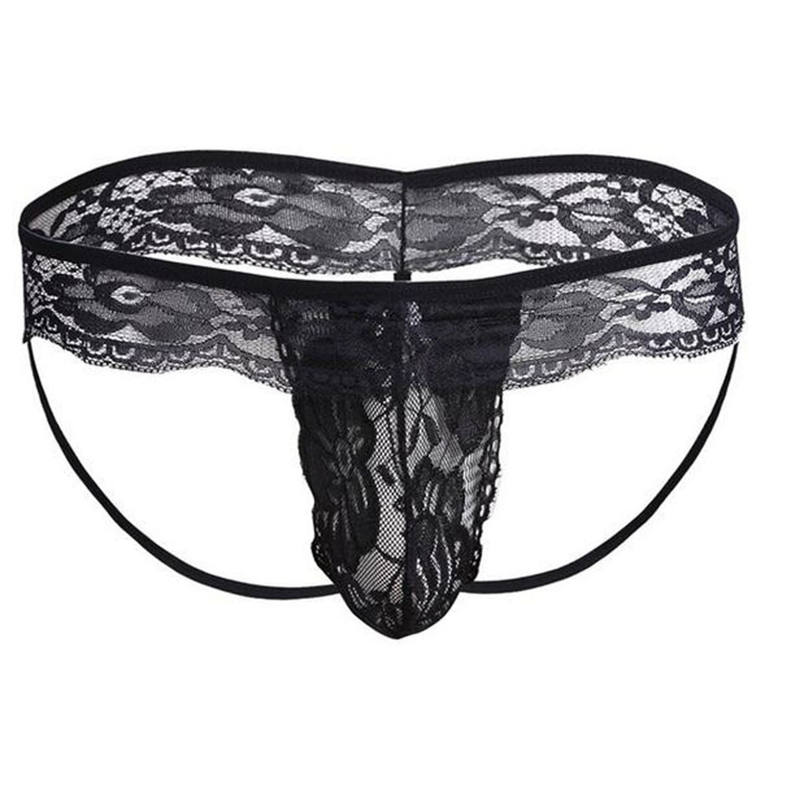 ZQUUVOU Men's T-Back Briefs Breathable G-String Lace Underwear (Black ...