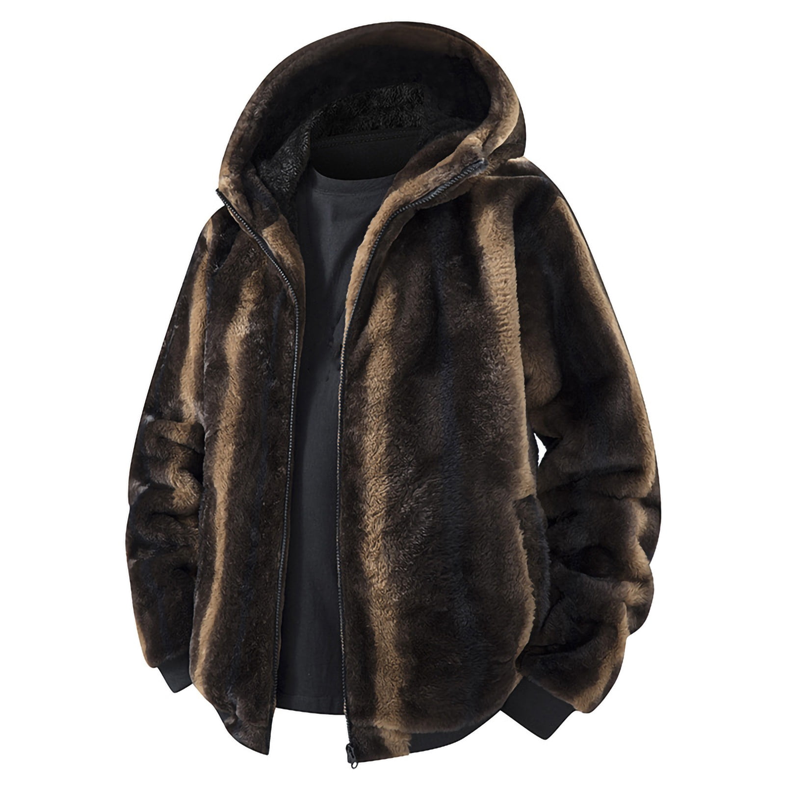 ZQUUVOU Men's Winter Fluffy Hood Coat Thick Warm Faux Furry Long Coat ...
