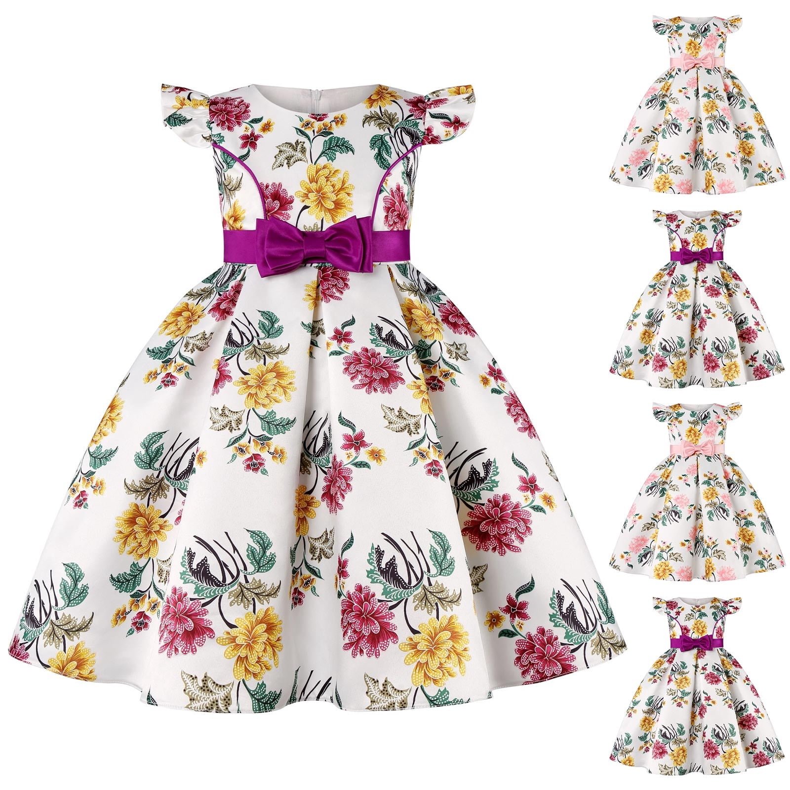 ZQUUVOU Toddler Flower Girl Dress for Wedding Flutter Sleeve Floral Bow ...