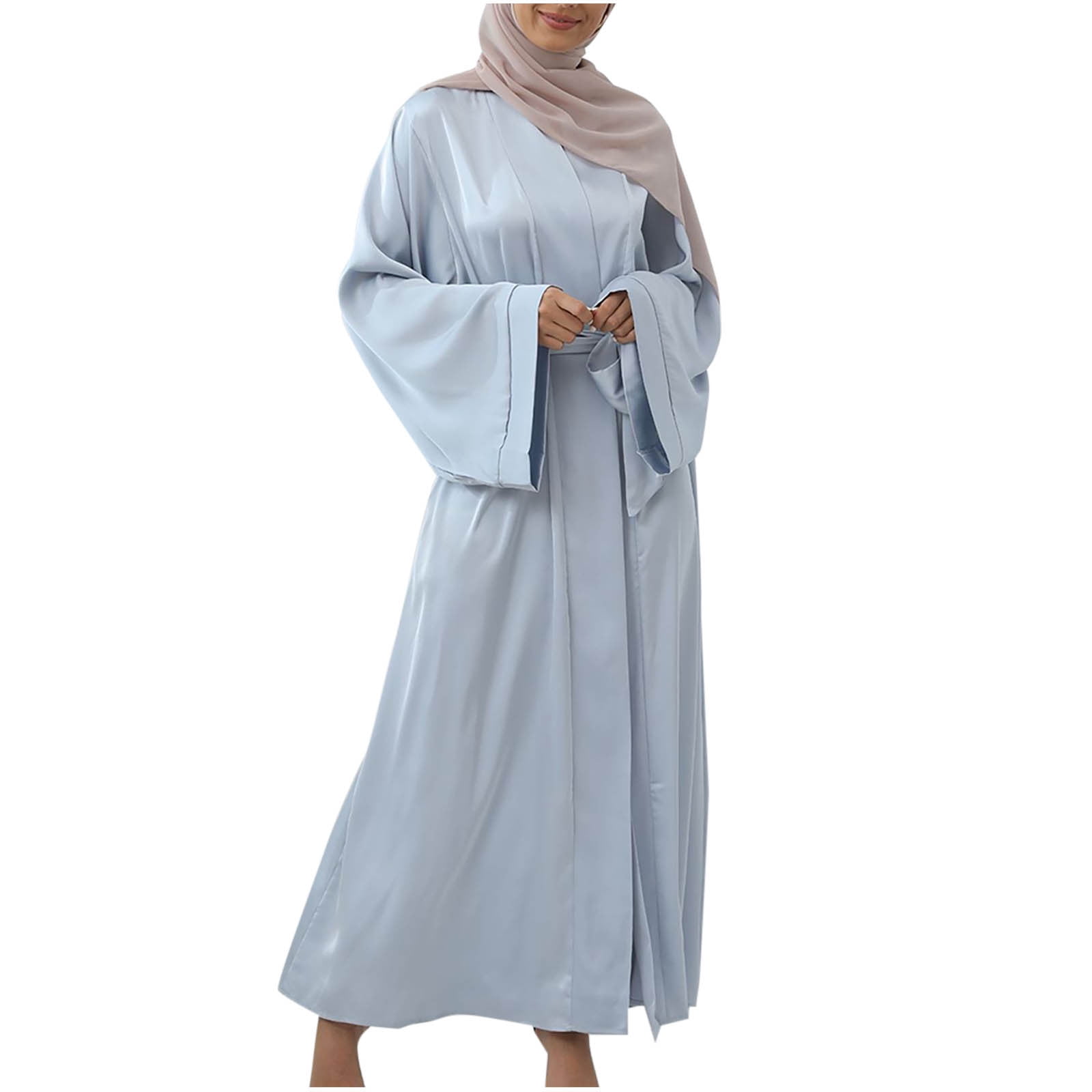 ZQUUVOU Women's Beach Dress Long Sleeve Duster Maxi Dress V Neck Tie ...