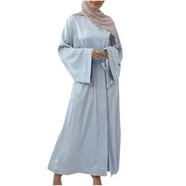 jsaierl Womens Muslim Open Front Chiffon Maxi Cardigan Abaya Robe Kaftan Loose Dress Head Wrap ...