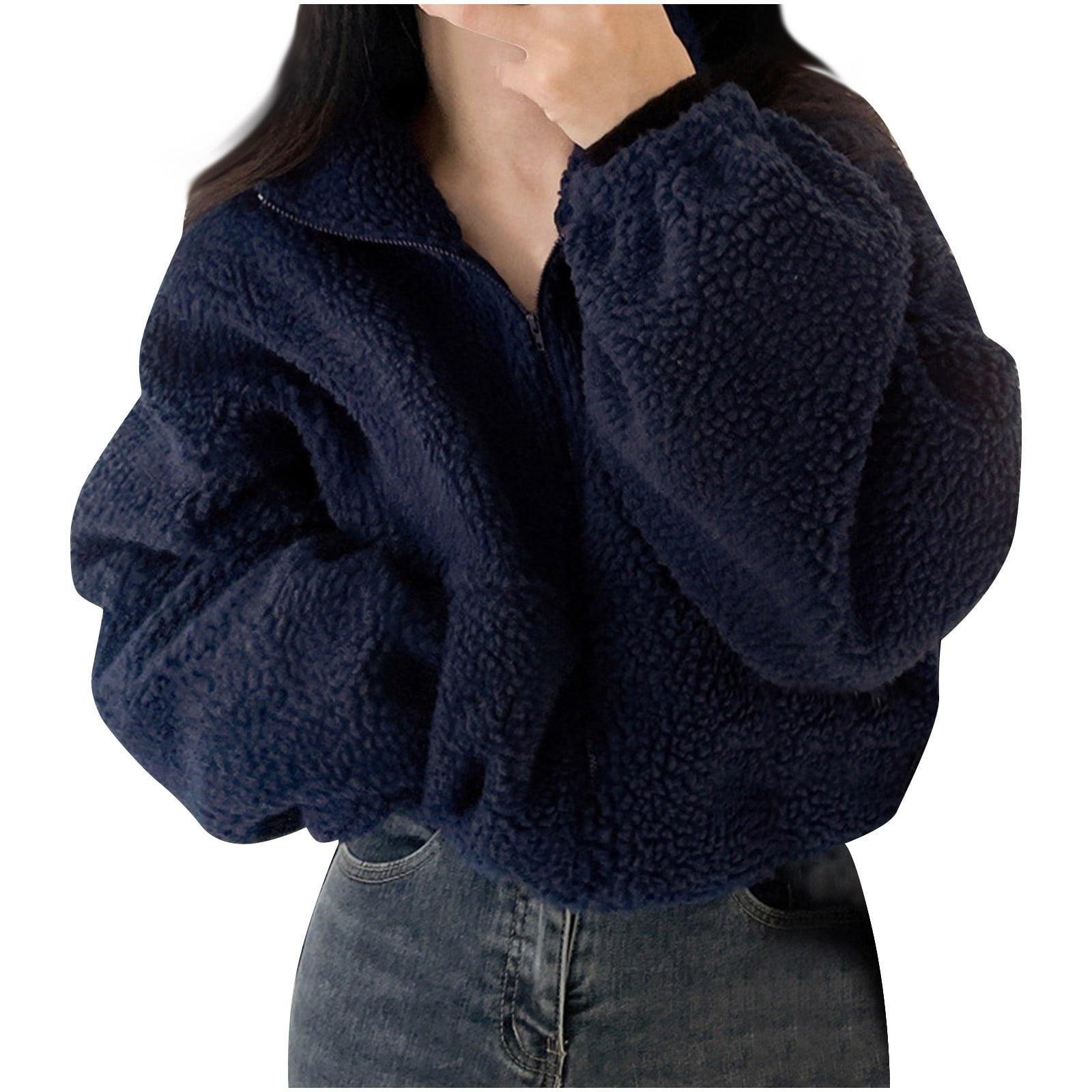 ZQUUVOU Women's Cropped Fleece Jacket Winter Long Sleeve Double Faced ...