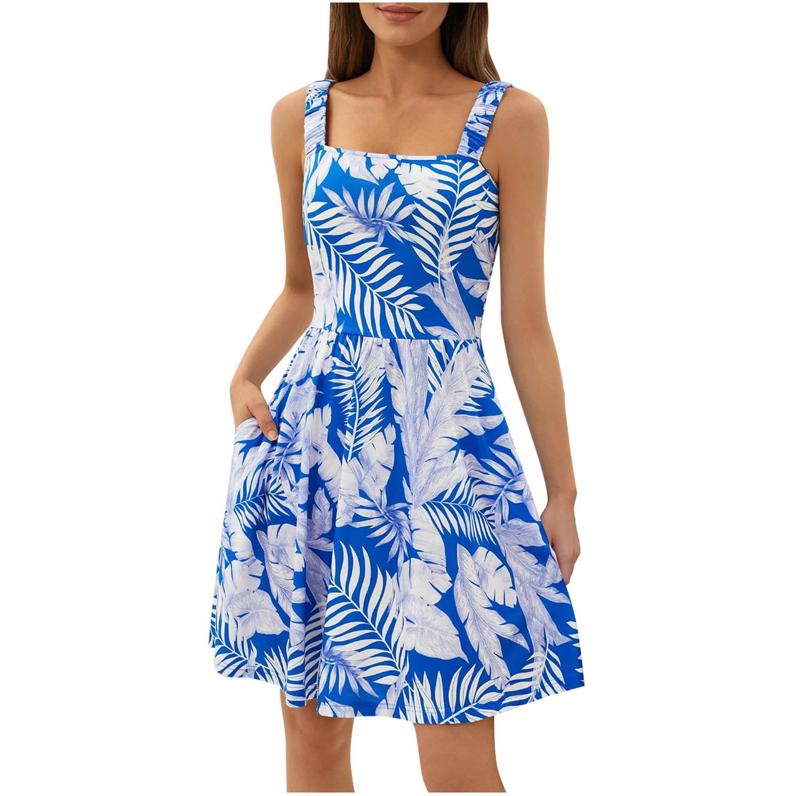 ZQUUVOU Women's Dress Sleeveless Square Neck Pleated Milkmaid Midi ...