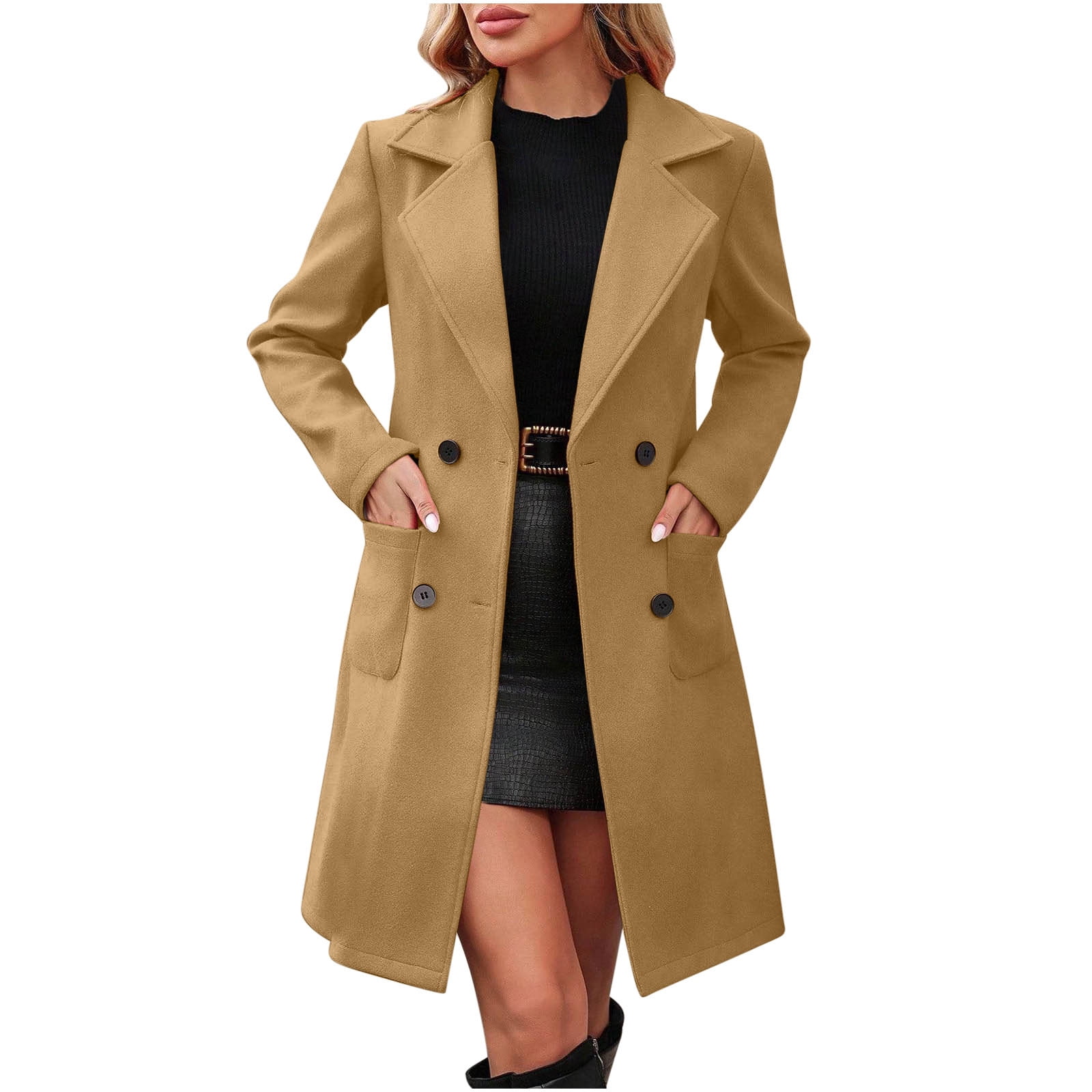 ZQUUVOU Women's Fleece Trench Coat Solid Color Notch Collar Plush Long ...