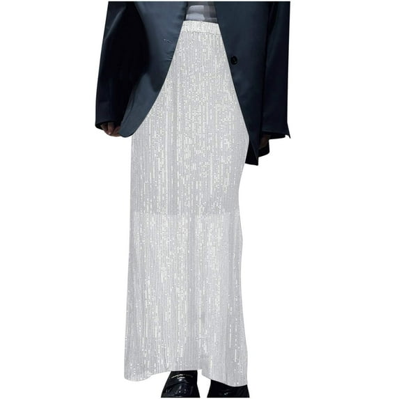ZQUUVOU Women's Glitter Maxi Skirt Stretch Waist Sequin Embellished ...