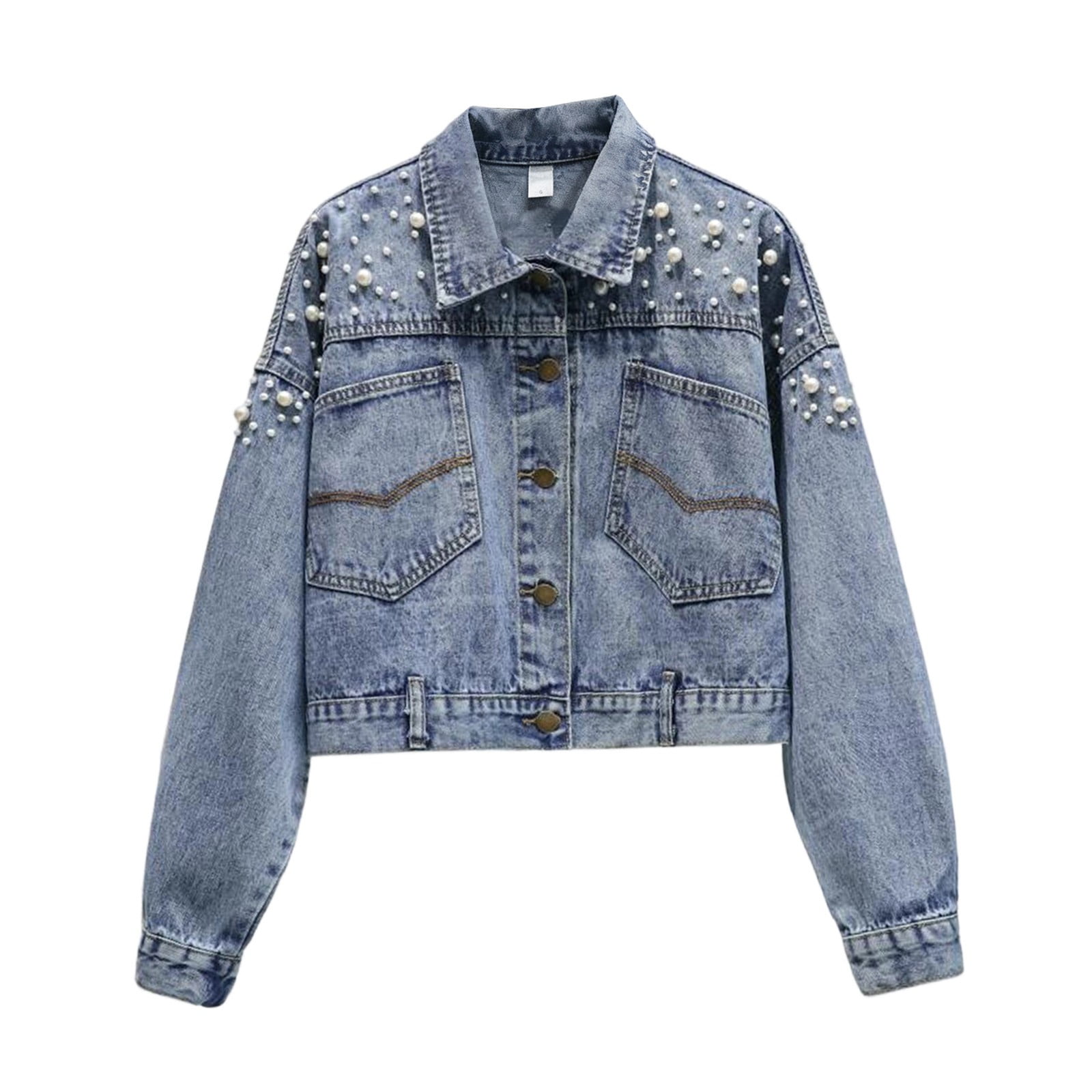 ZQUUVOU Women's Jean Jacket Heavy Work Beaded Denim Jacket Intrie ...