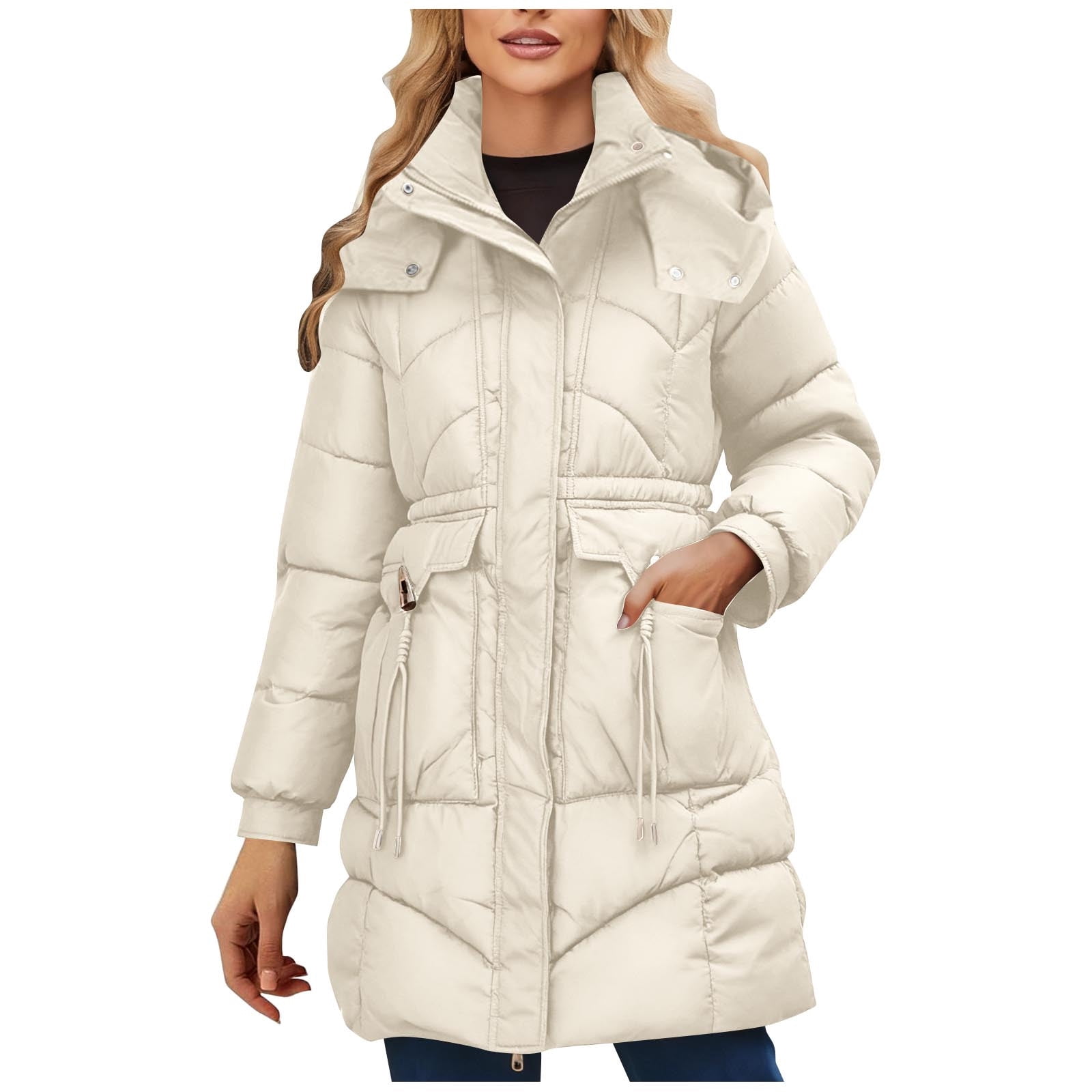 ZQUUVOU Women's Mid Length Puffer Coat Winter Fashion Casual Parkas ...