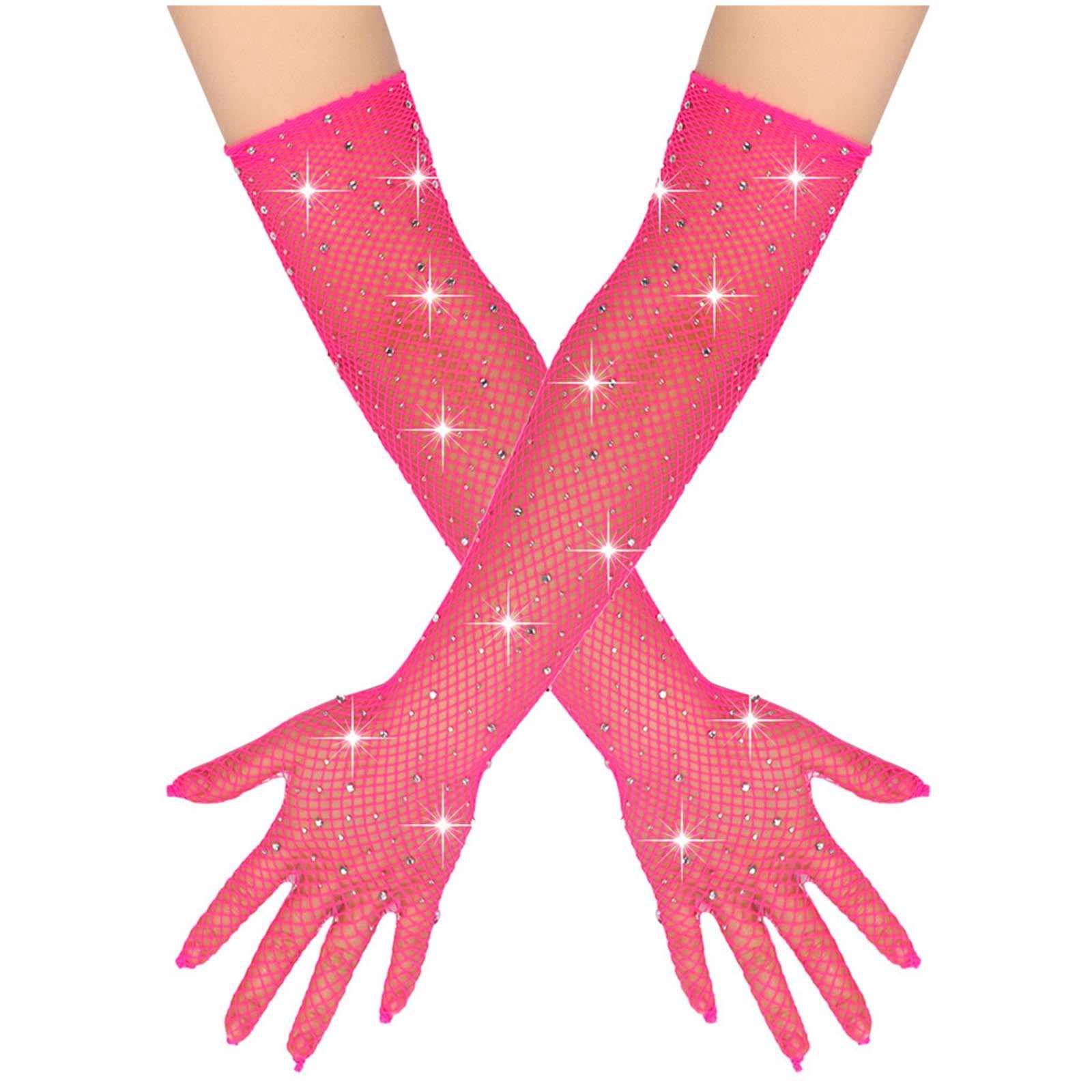 ZQUUVOU Women's Rhinestone Fishnets Gloves Arm Sleeves Mesh Lace Gloves ...
