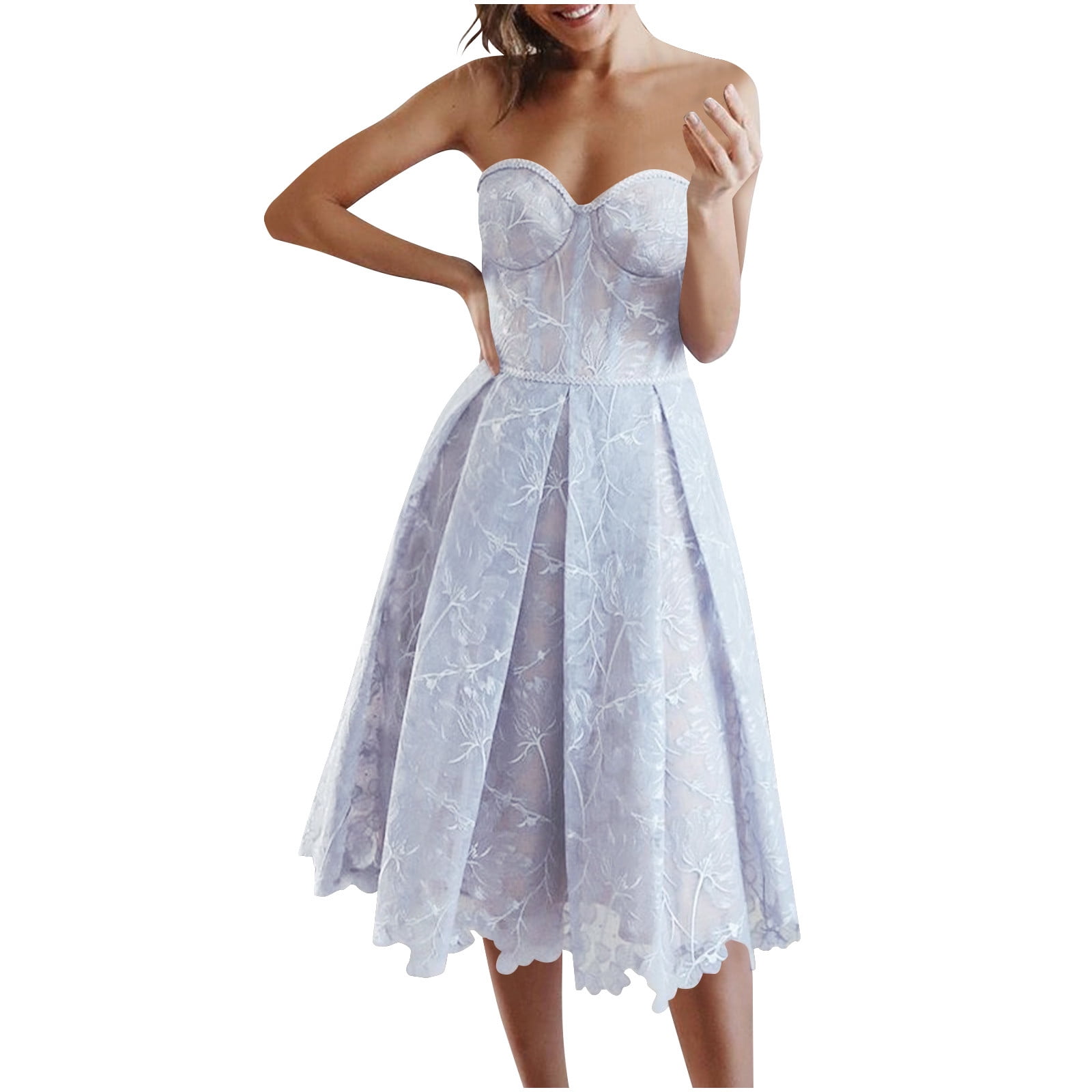 ZQUUVOU Women's Strapless Lace Gown Sleeveless Bustier Party Wedding ...