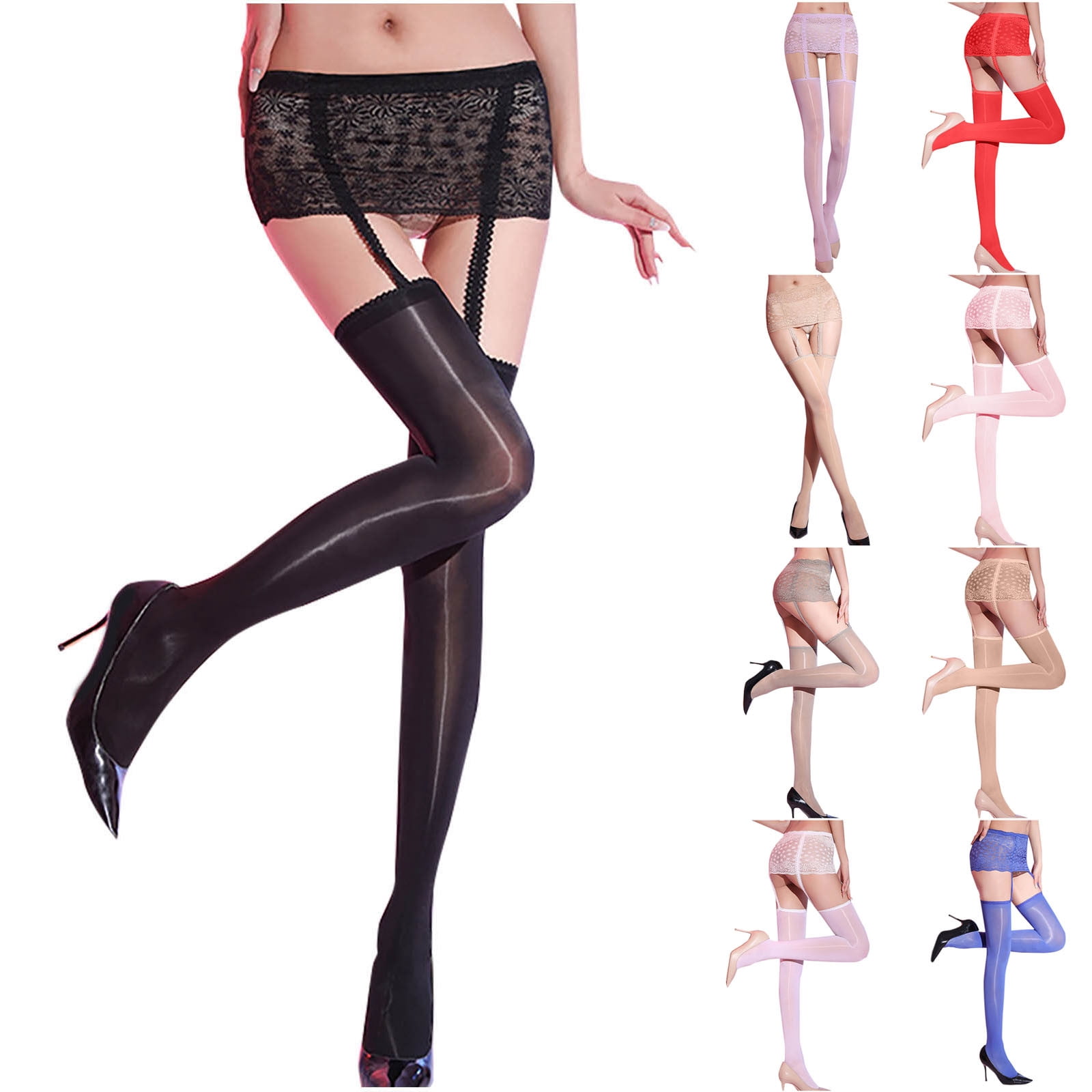 ZQUUVOU Women's Suspender Thigh High Stockings Lace Garter Belt ...