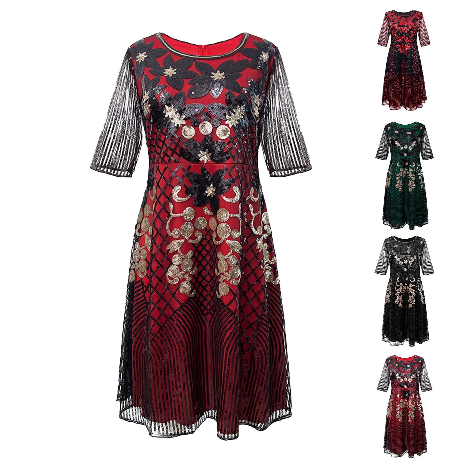 ZQUUVOU Women's Vintage Sequin Stage Dress Glitter Performance Dress ...