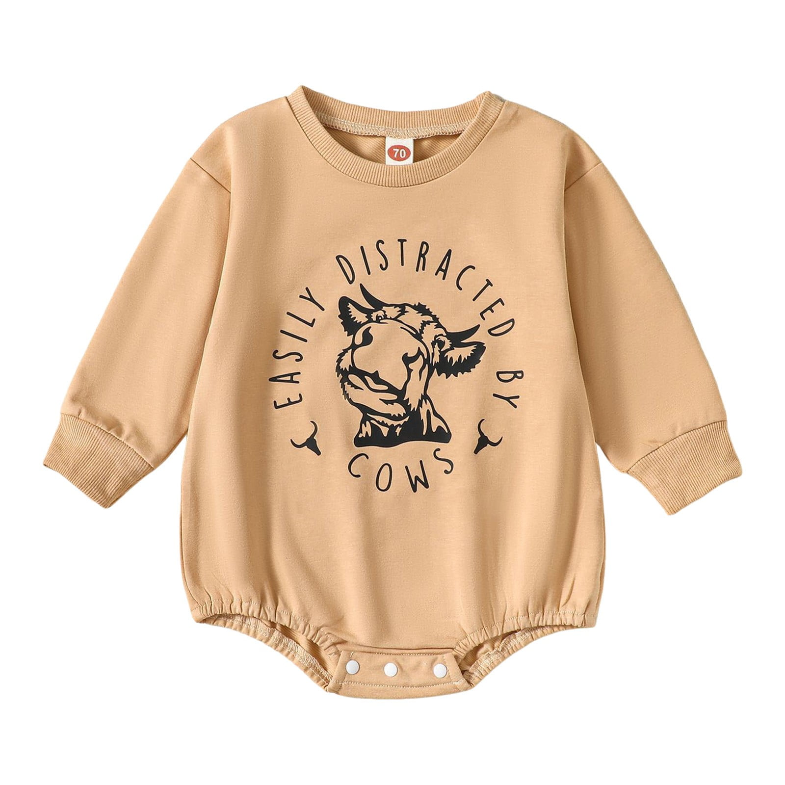 ZRBYWB Baby Boy Girl Romper Long Sleeve Cartoon Cow Letter Print Romper Bodysuits Jumpsuit ...