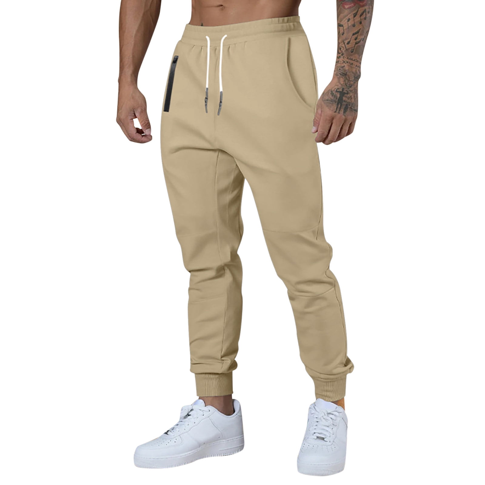ZRBYWB Men's Pants Men Solid Color Side Pockets Lace Up Waistband ...