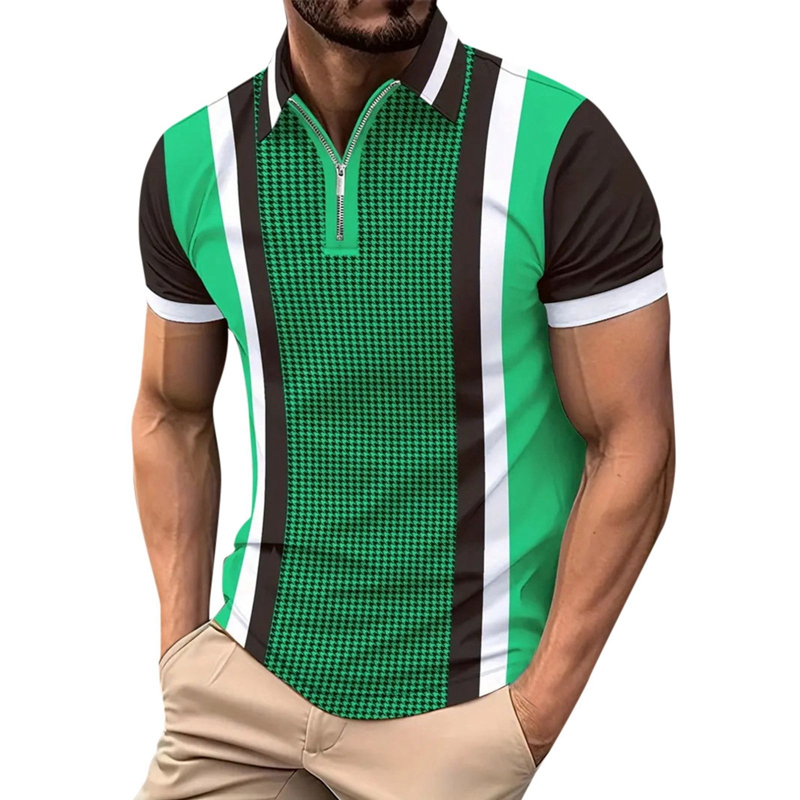 ZRBYWB Men's Polo Shirt Male Casual Short Sleeve Button Down Lapel Suit ...