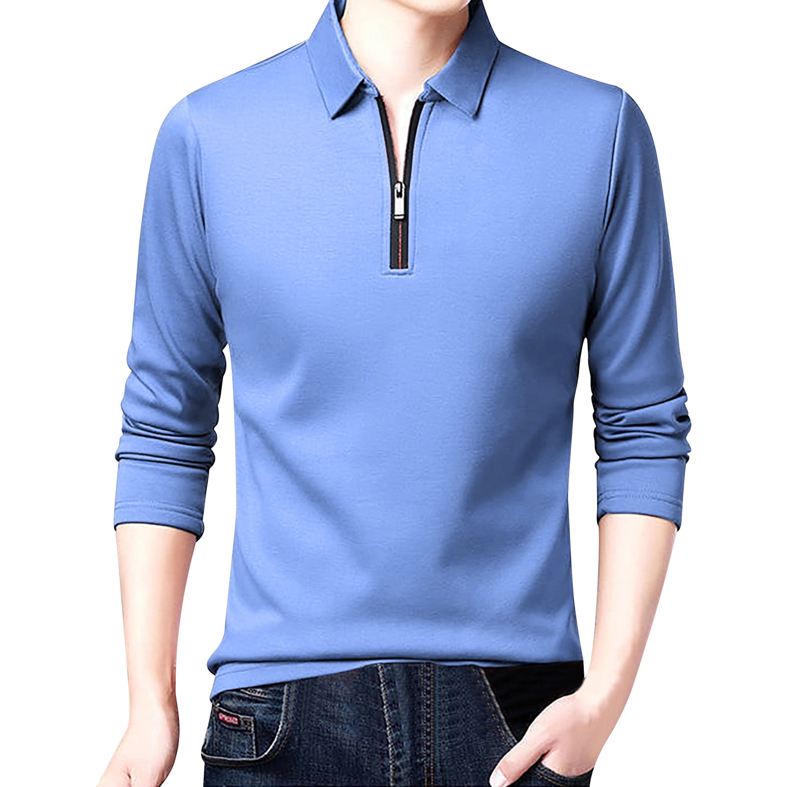 ZRBYWB Mens Shirts Men's Long Sleeve Zipper Shirts Regular Fit Casual ...