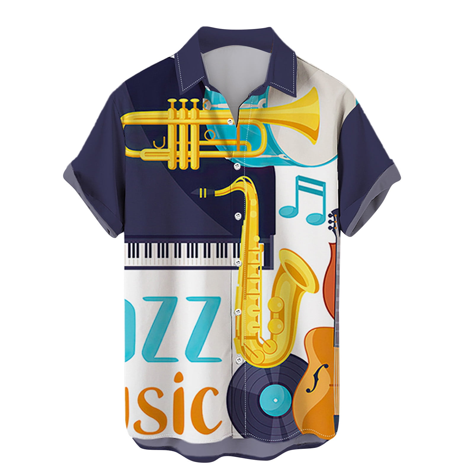 ZRBYWB Shirts For Men Fashion Casual Personality Musical Instruments ...