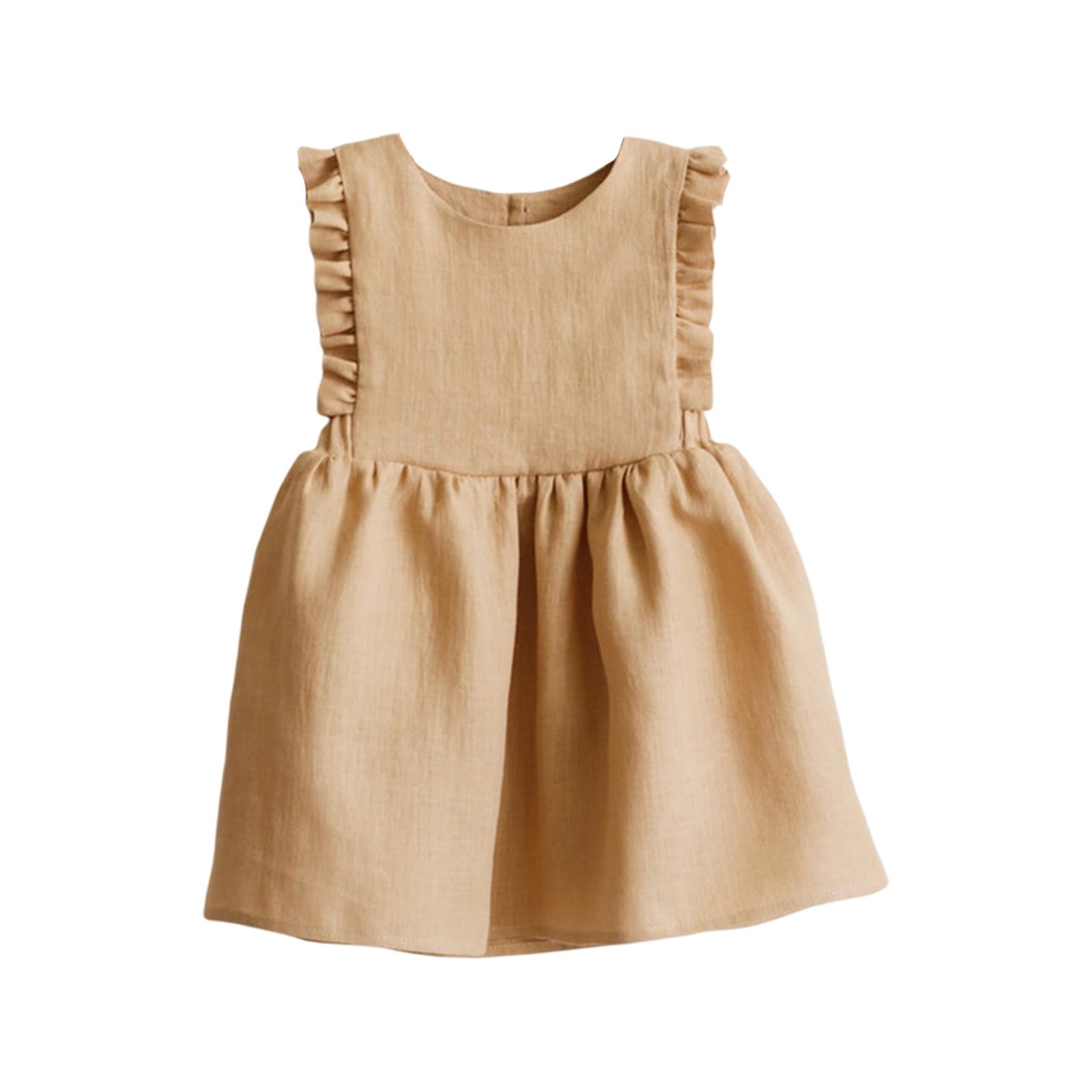ZRBYWB Summer Toddler Girls Dress Linen Cotton Sleeveless Solid Color ...