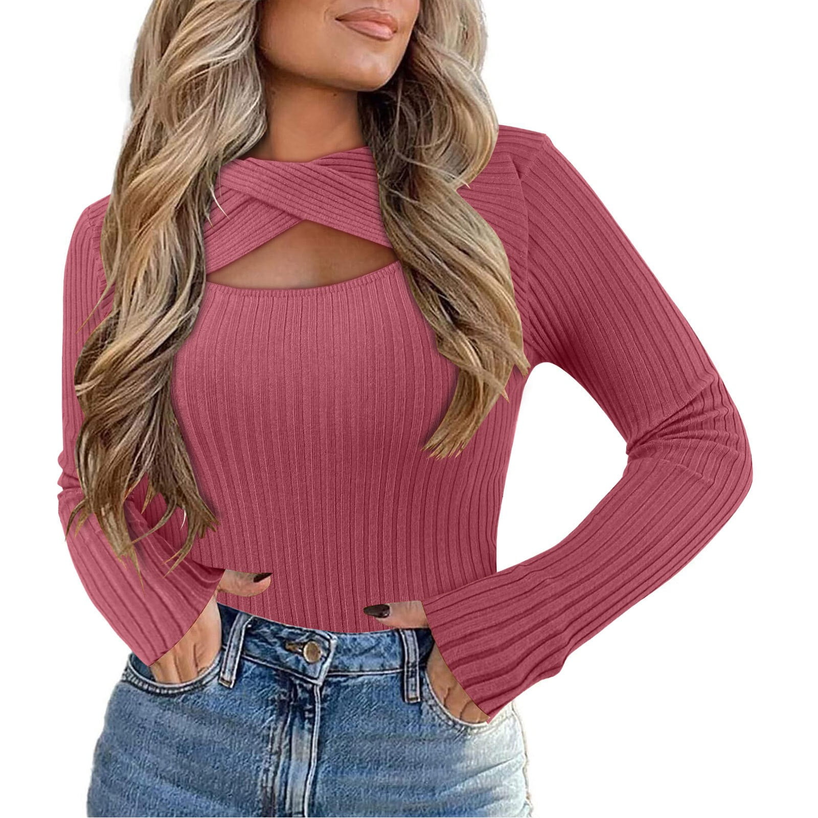 Zrbywb Sweaters For Women Womens 2023 Pullover Long Sleeve Cutout Knit