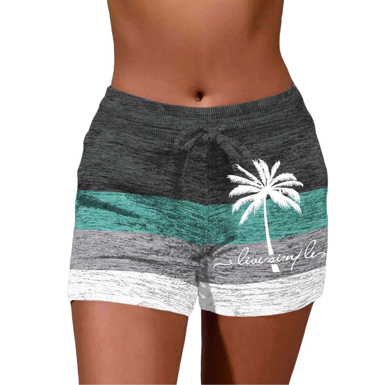 ZRBYWB Women's Shorts Women Sports Coconut Tree Printed Casual Shorts ...