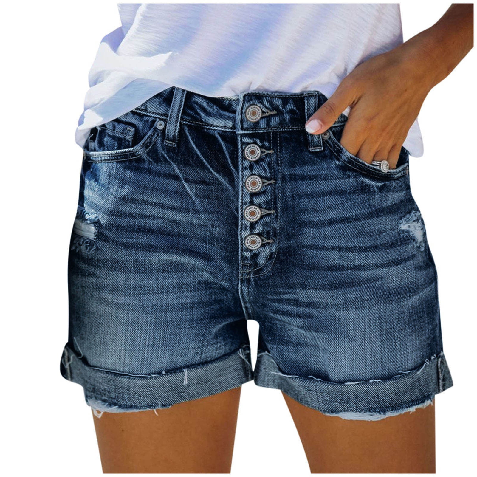 ZRBYWB Womens Shorts Women High Waisted Pocket Denim Button Stretch ...