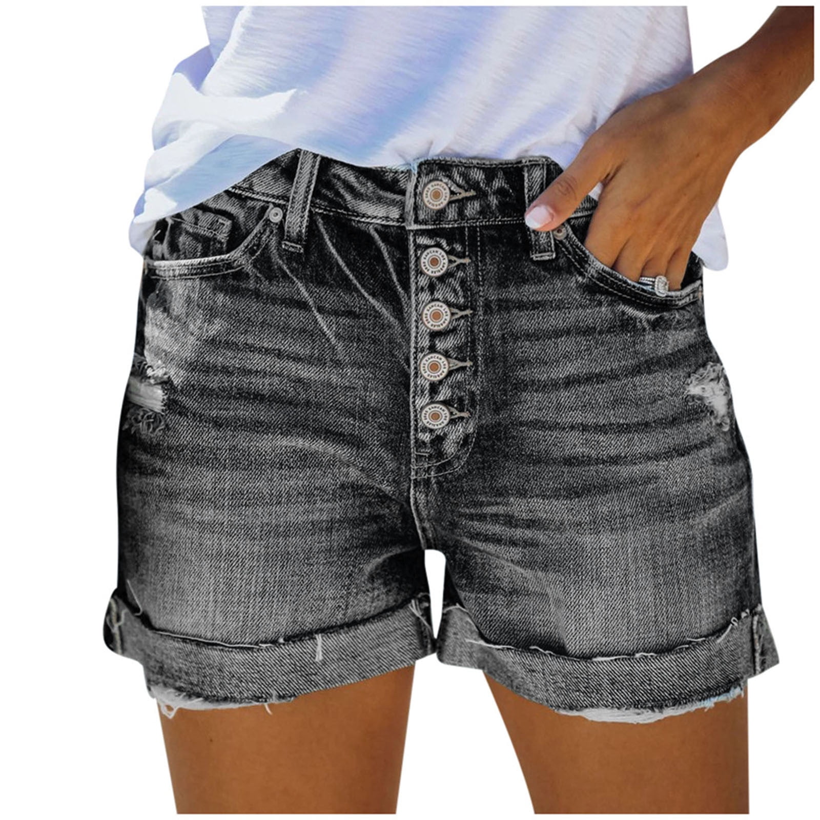 ZRBYWB Womens Shorts Women High Waisted Skinny Pocket Denim Button ...