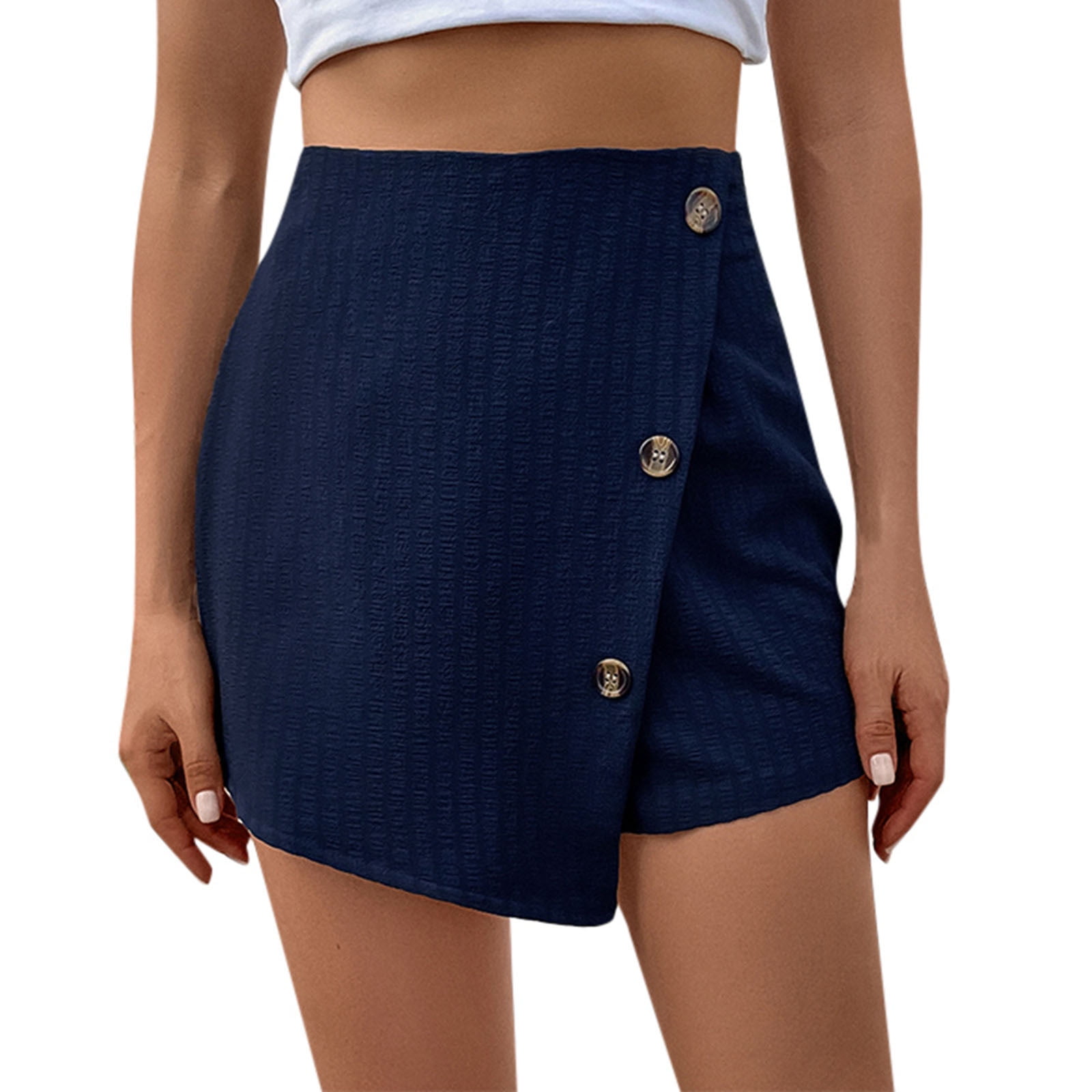 ZRBYWB Womens Shorts Women Summer Commuting Striped Buttoned Patchwork ...