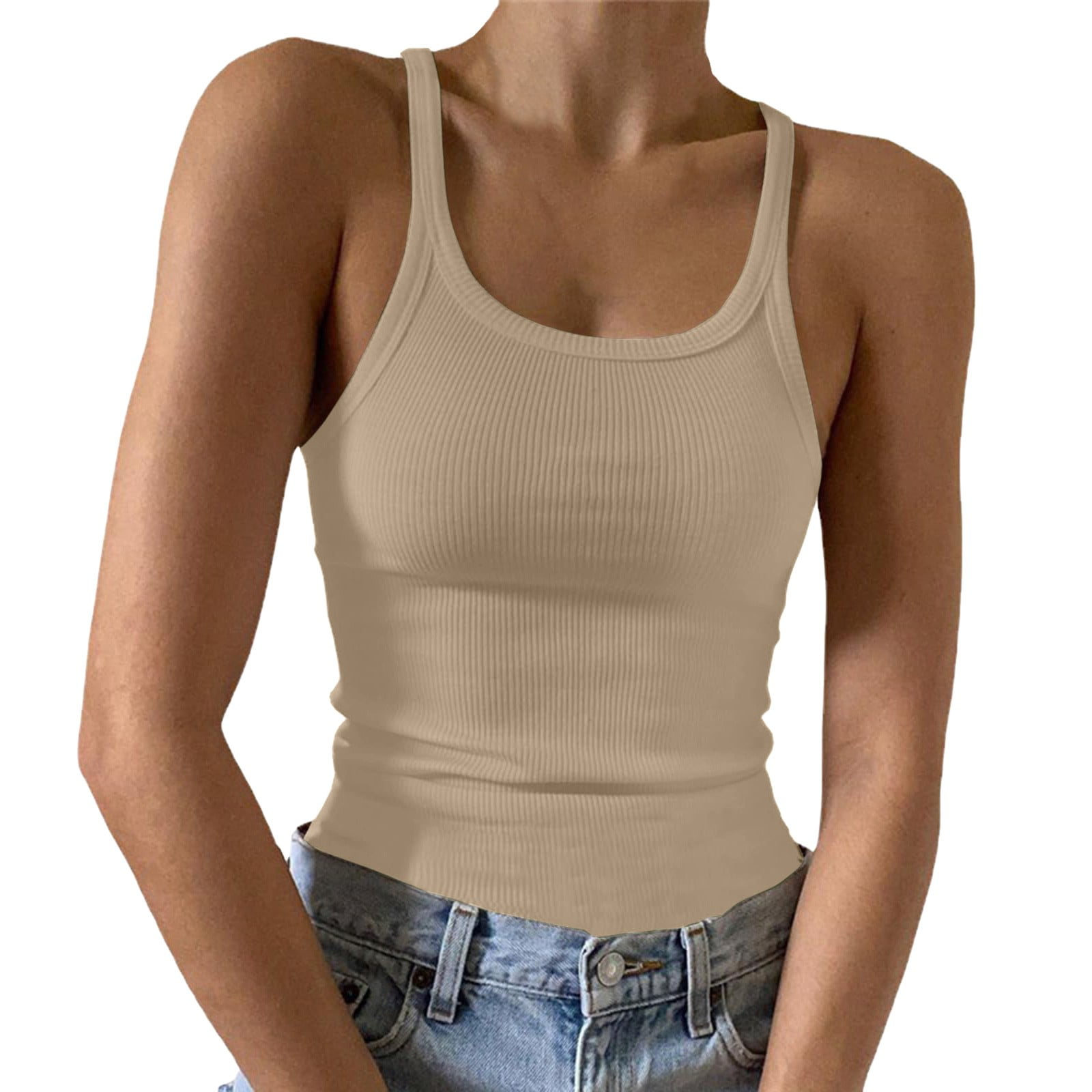 ZRBYWB Womens Tops Ladies Pu Leather Neck Sleeveless Solid Camisole ...