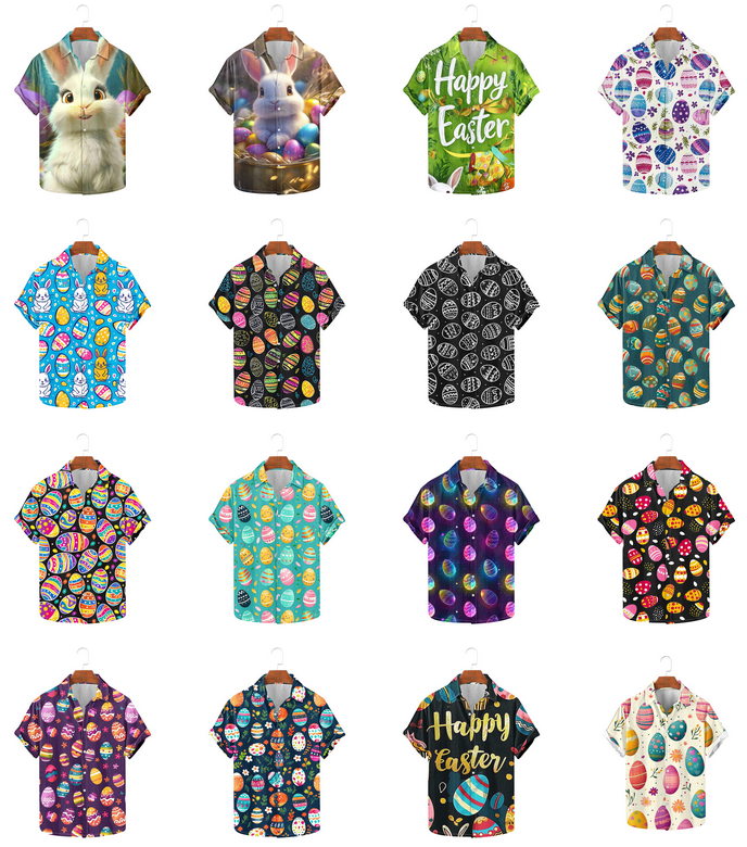 ZRGHAOYLQ Happy Easter Hawaiian Shirt for Men Novelty Graphic Button ...