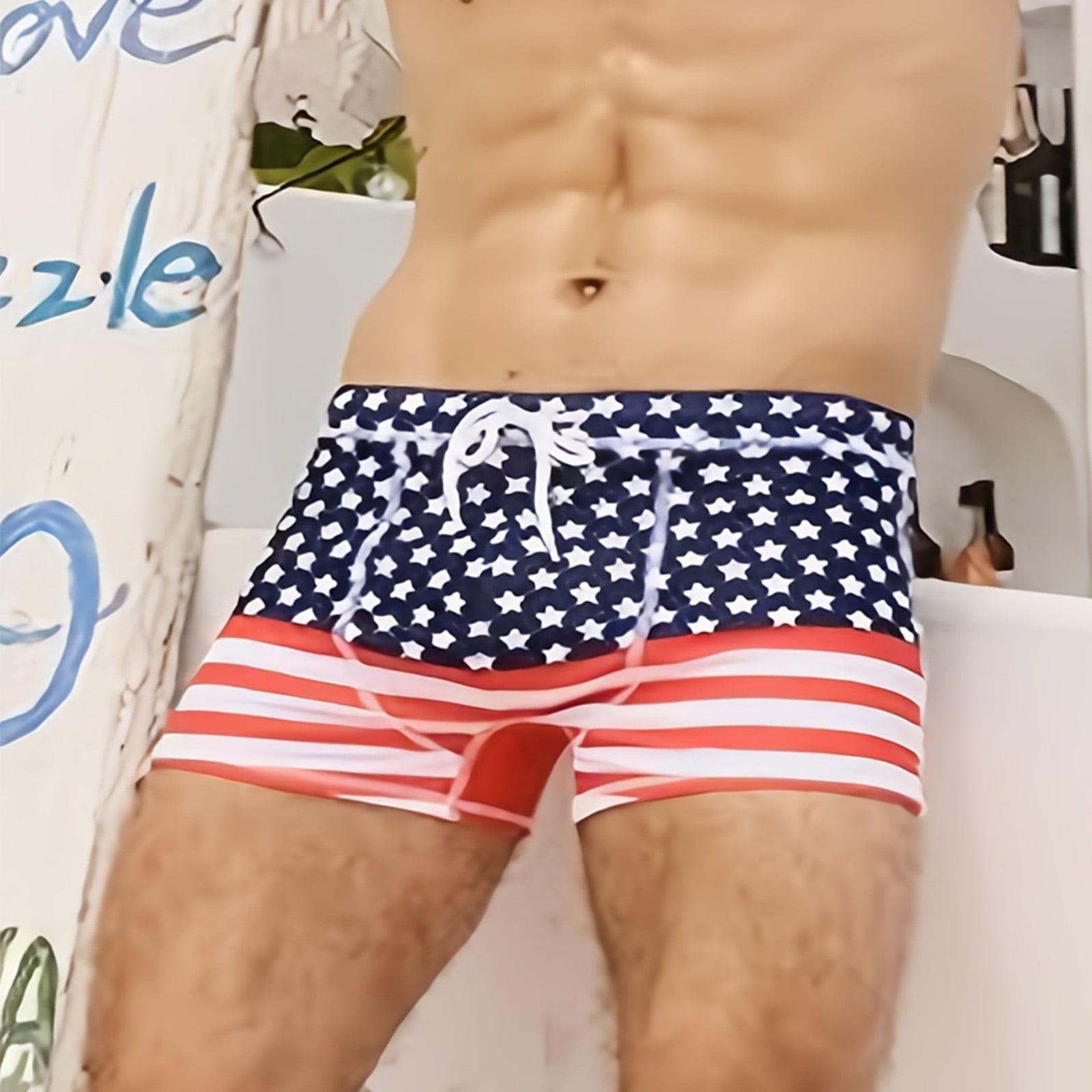 ZRGHAOYLQ Men American Flag Swimsuit Trunks Quick Dry Swimwear Bathing Suit Swim Briefs Board ...