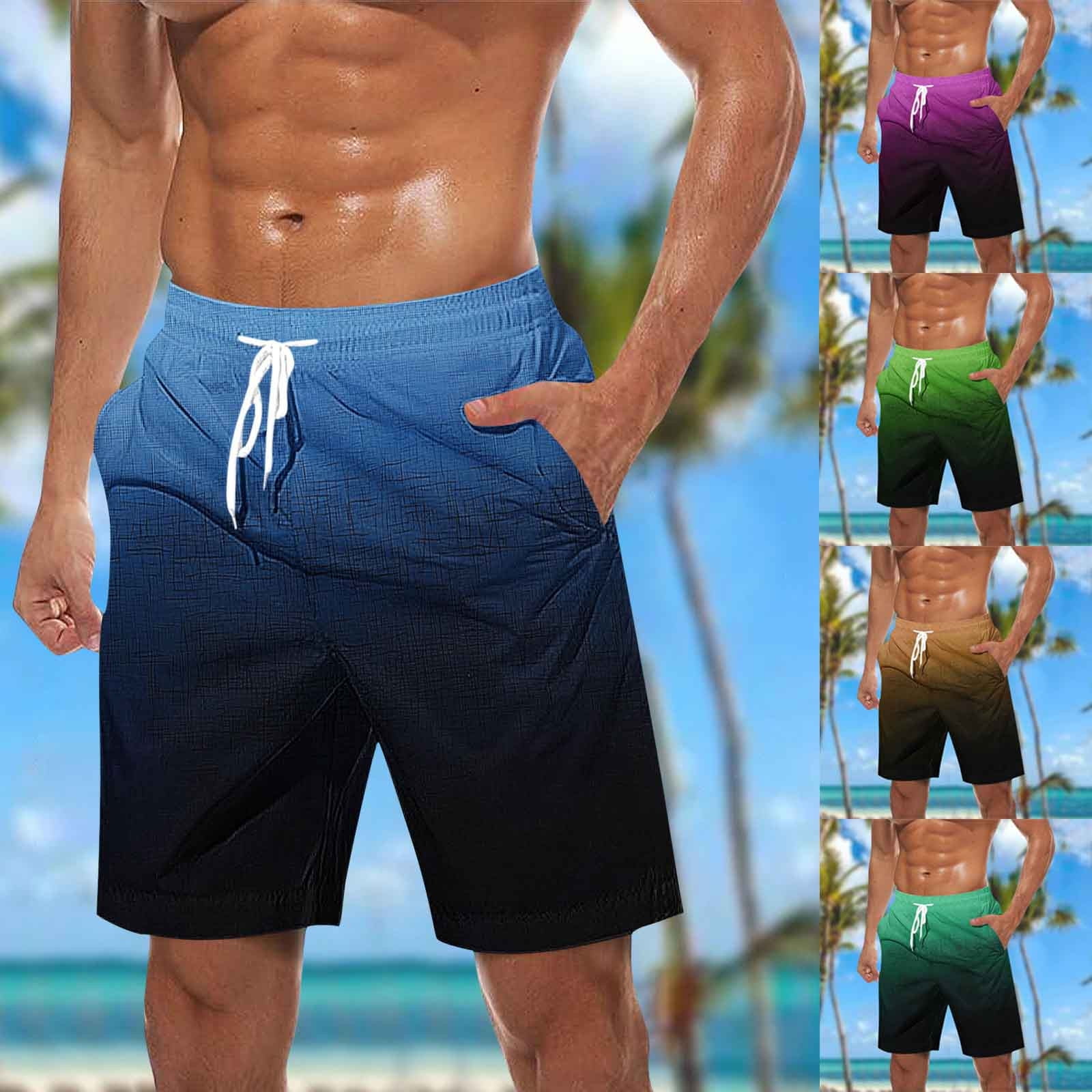 ZRGHAOYLQ Men Swim Trunks 2025 Summer Gradient Printed Shorts Quick Dry ...