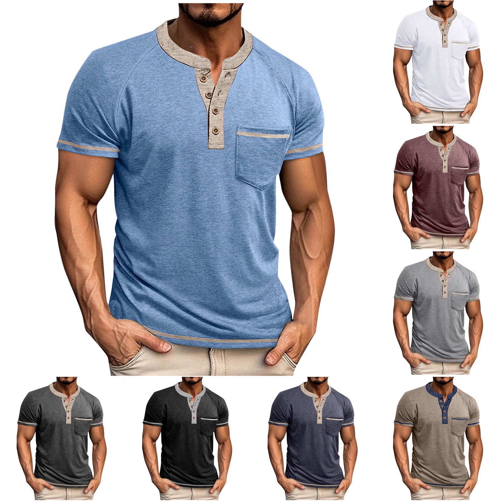 ZRGHAOYLQ Men's Henley Shirts Short Sleeve Trendy Button Up T Shirts ...