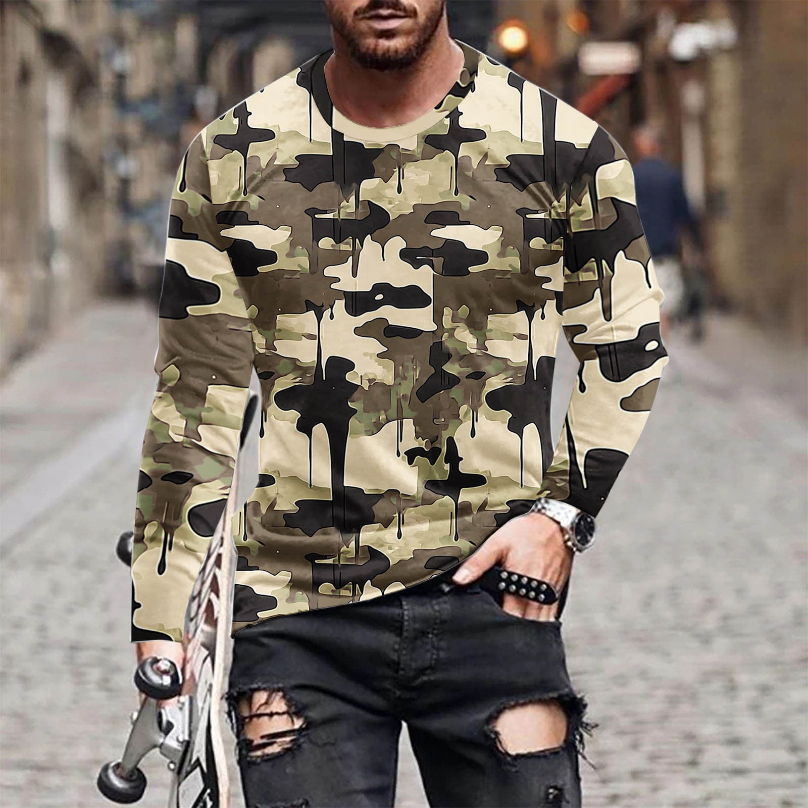 ZRGHAOYLQ Mens Army Camo Shirts Big and Tall Long Sleeve Shirt Tops ...