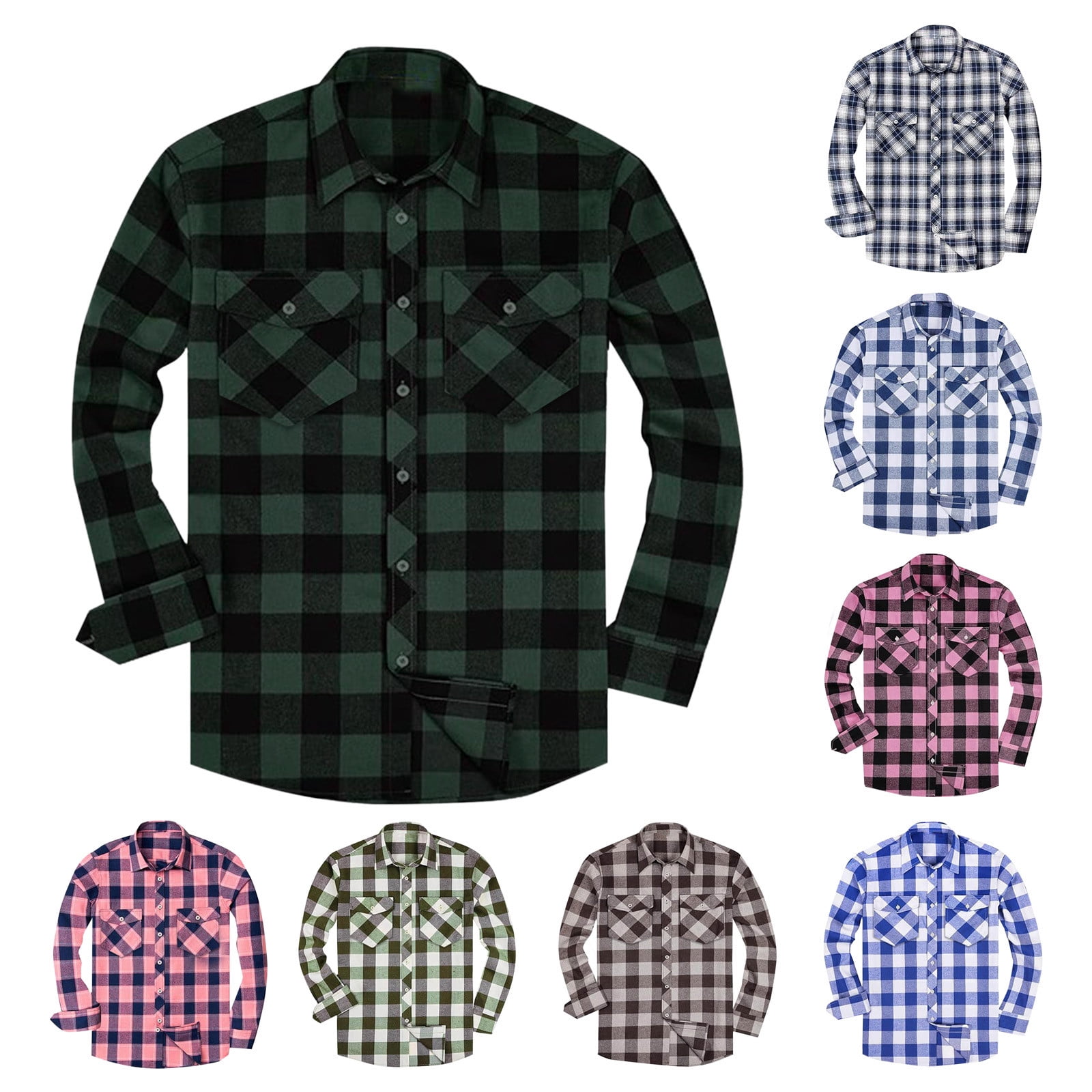 ZRGHAOYLQ Mens Buffalo Plaid Flannel Shirts for Men Lapel Collar Button ...