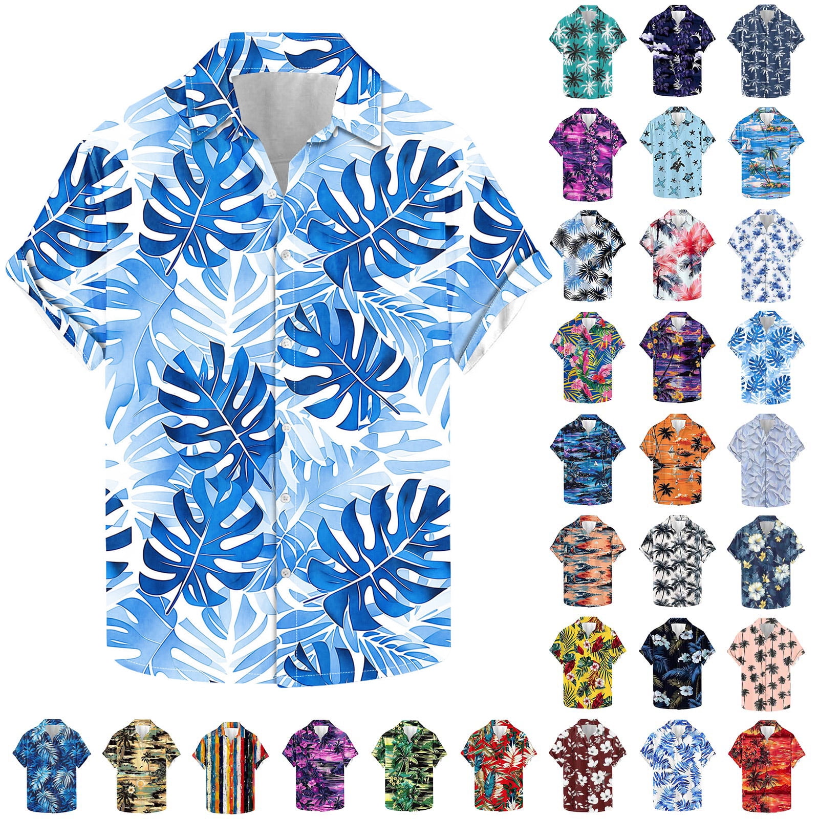 ZRGHAOYLQ Mens Hawaiian Shirts Short Sleeve Button Up Beach Shirts Tropical Summer Beach Graphic ...