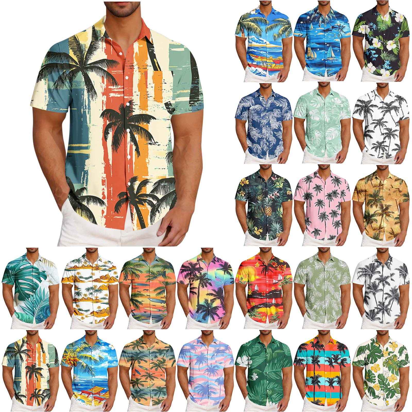 ZRGHAOYLQ Mens Palm Tree Hawaiian Shirts Slim Fit Button Down Dress ...