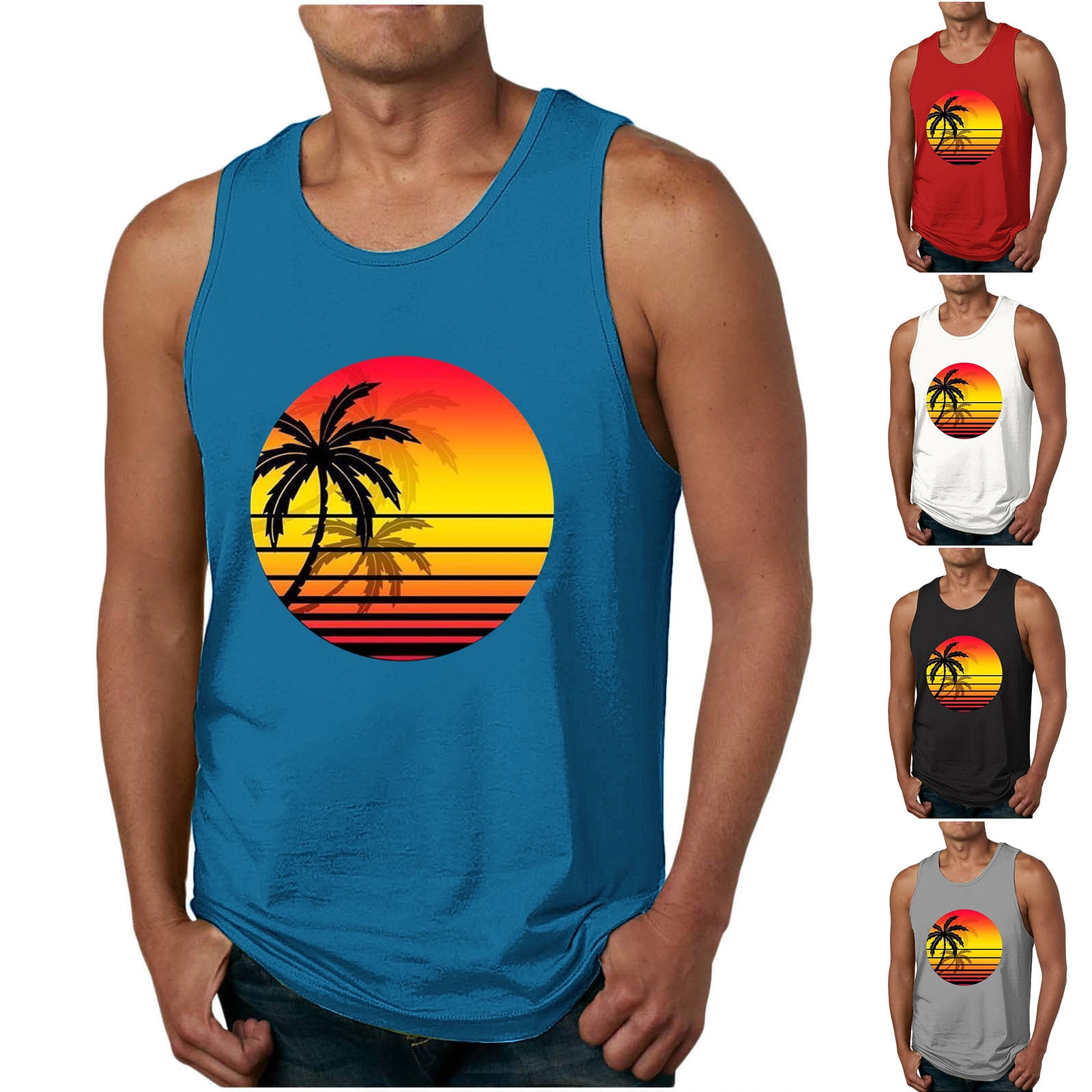 ZRGHAOYLQ Palm Tree Tank Tops for Men Big and Tall Sleeveless 3D ...