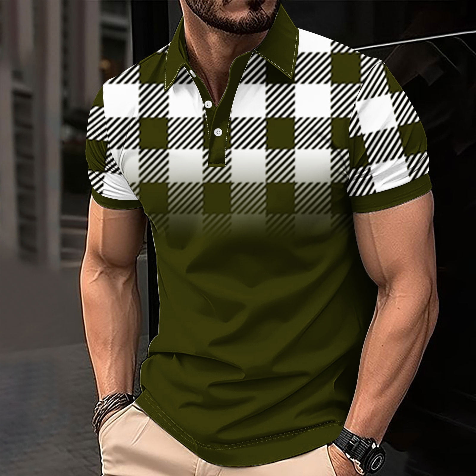 ZRGHAOYLQ Plaid Henley Shirt Men Big and Tall Button Up Shirts Short Sleeve Plus Size Graphic ...