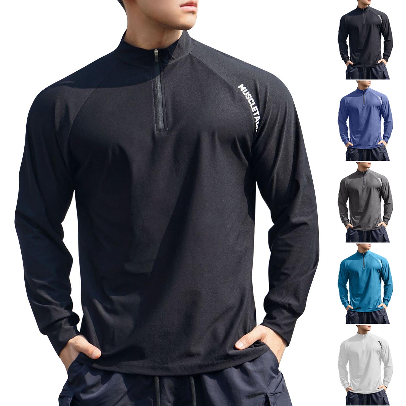 ZRGHAOYLQ Plus Size Muscle Shirts for Men Solid Color Quick Dry Sport T-shirt Quarter Zip Big ...