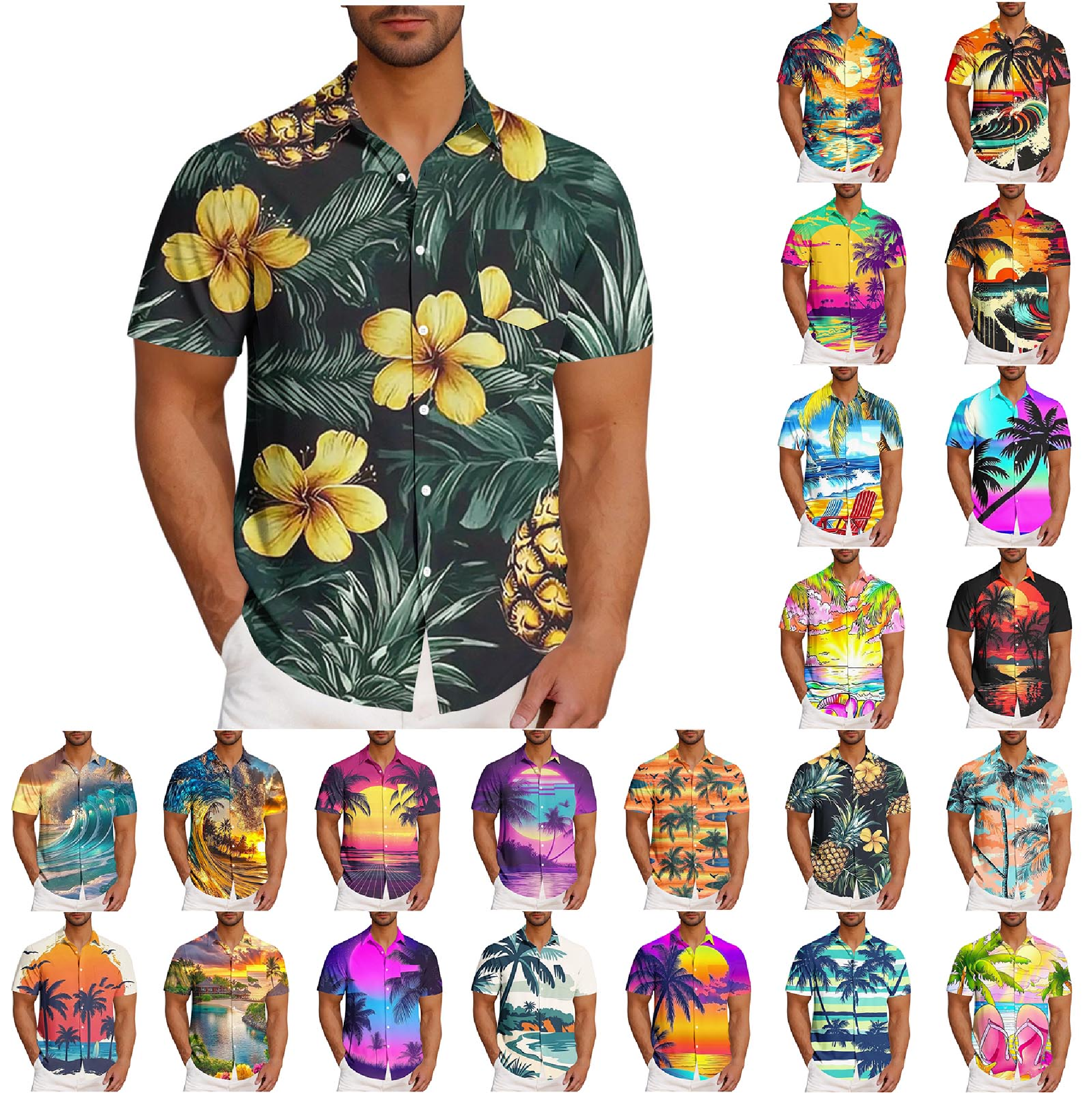 ZRGHAOYLQ Summer Beach Shirts for Men Trendy Palm Tree Graphic Tees Big and Tall Short Sleeve ...