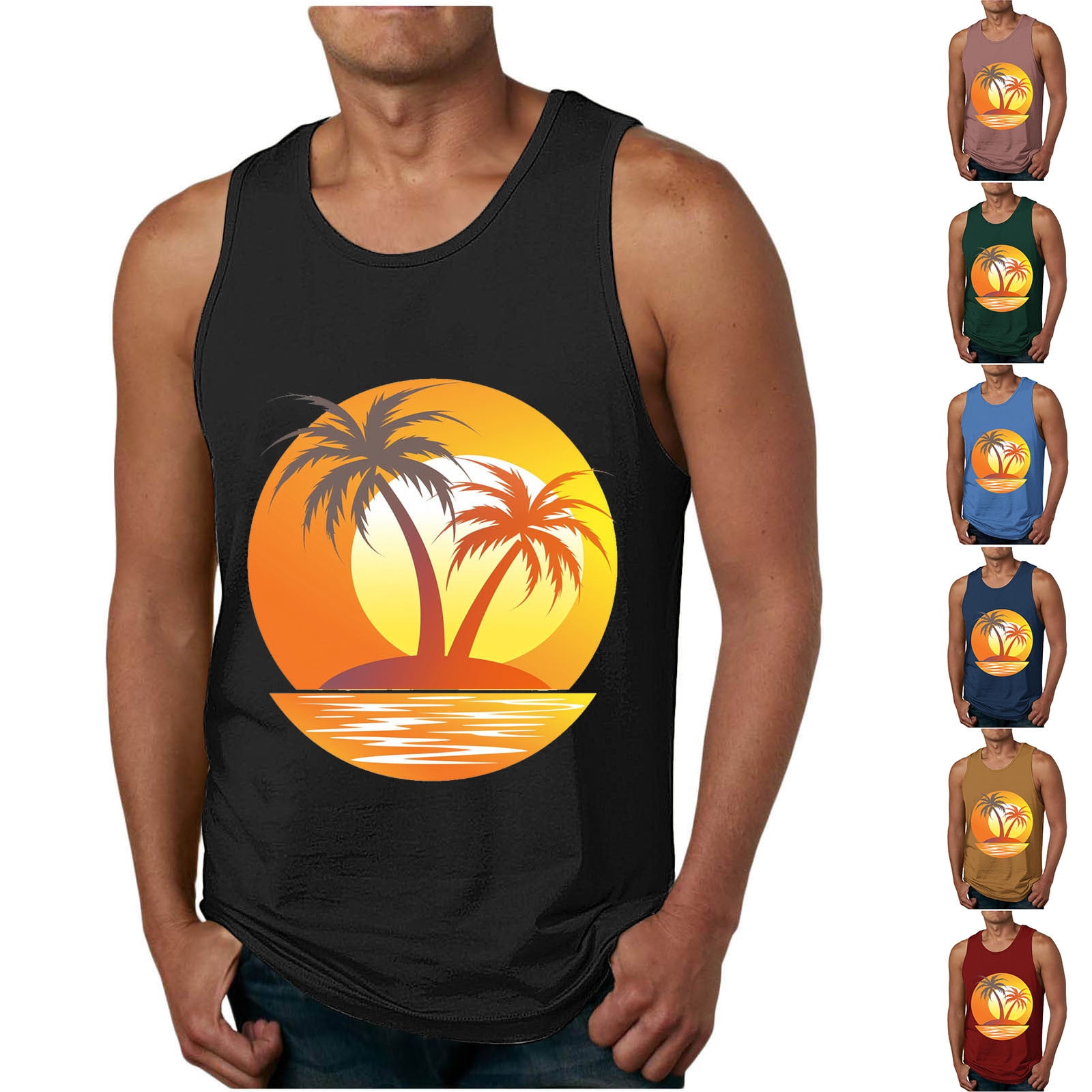 ZRGHAOYLQ Tropical Hawaiian Retro Palm Tree Sunset Hawaii Beach Tank ...