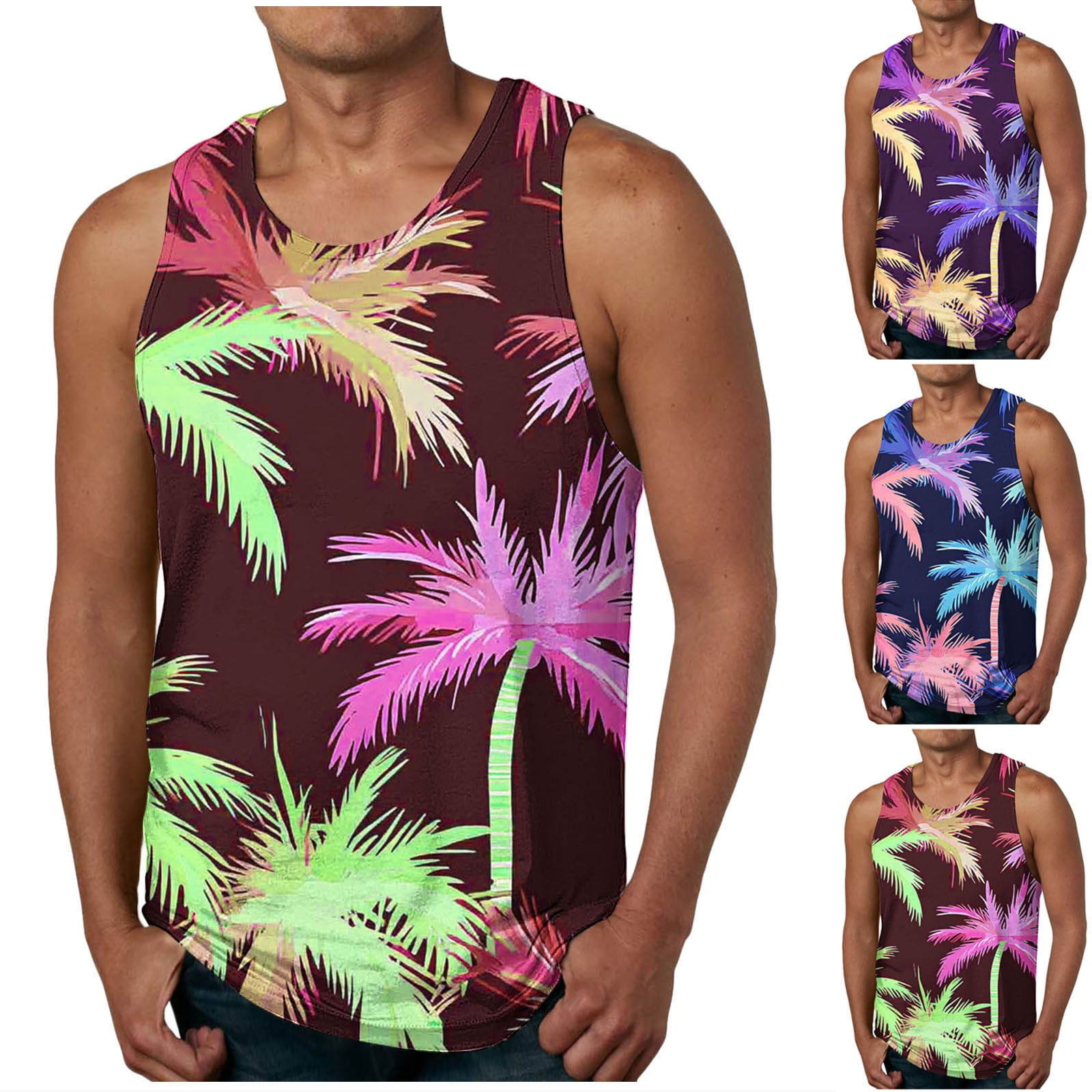 ZRGHAOYLQ Tropical Hawaiian Retro Palm Tree Sunset Hawaii Beach Tank ...