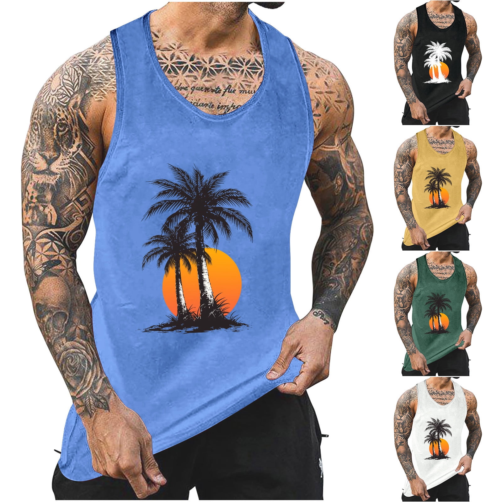 ZRGHAOYLQ Tropical Hawaiian Retro Palm Tree Sunset Hawaii Beach Tank ...