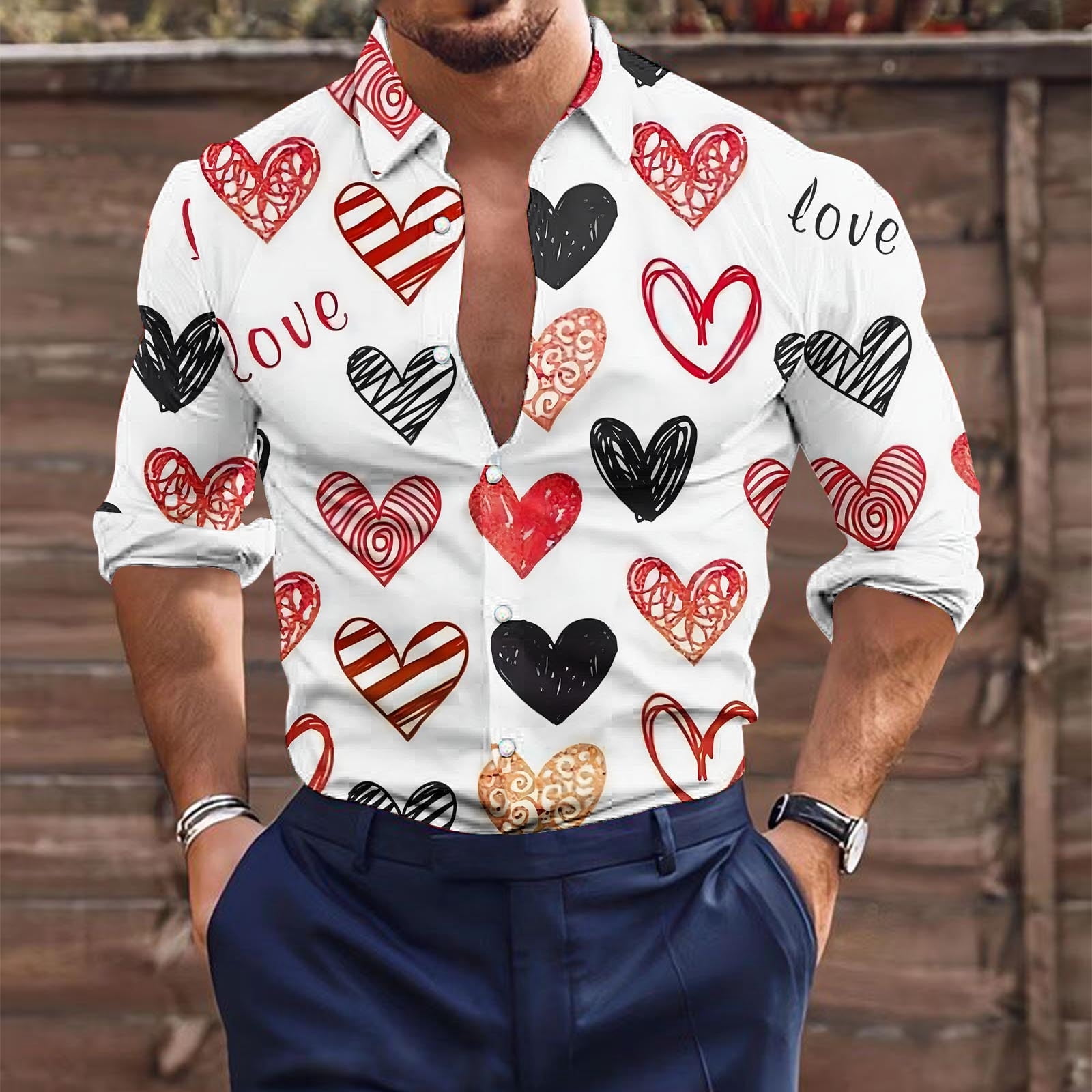 ZRGHAOYLQ Valentine's Day Heart Print Tops for Men Cute Love Heart ...