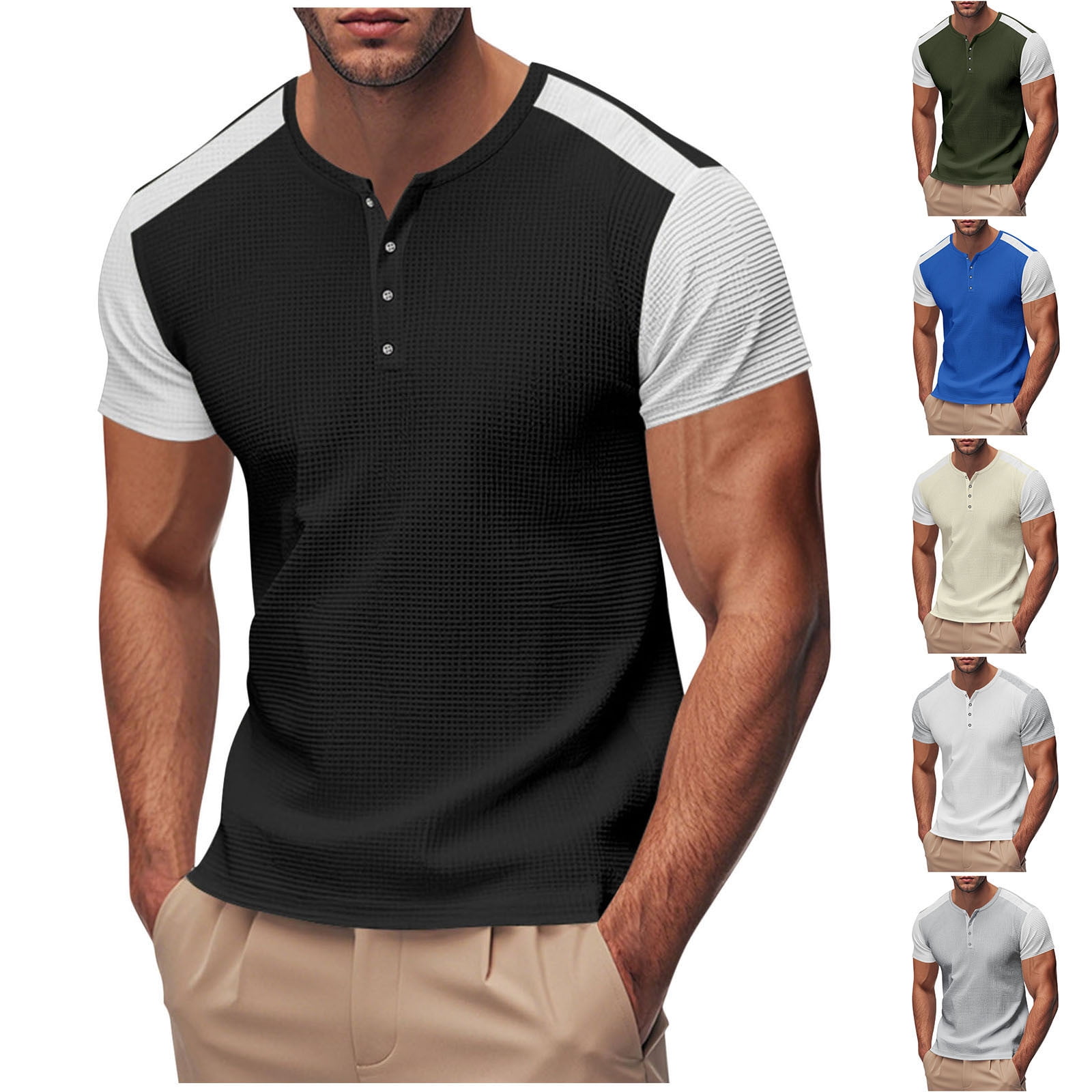 ZRGHAOYLQ Waffle Henley Casual Shirts for Men Plus Size Short Sleeve ...