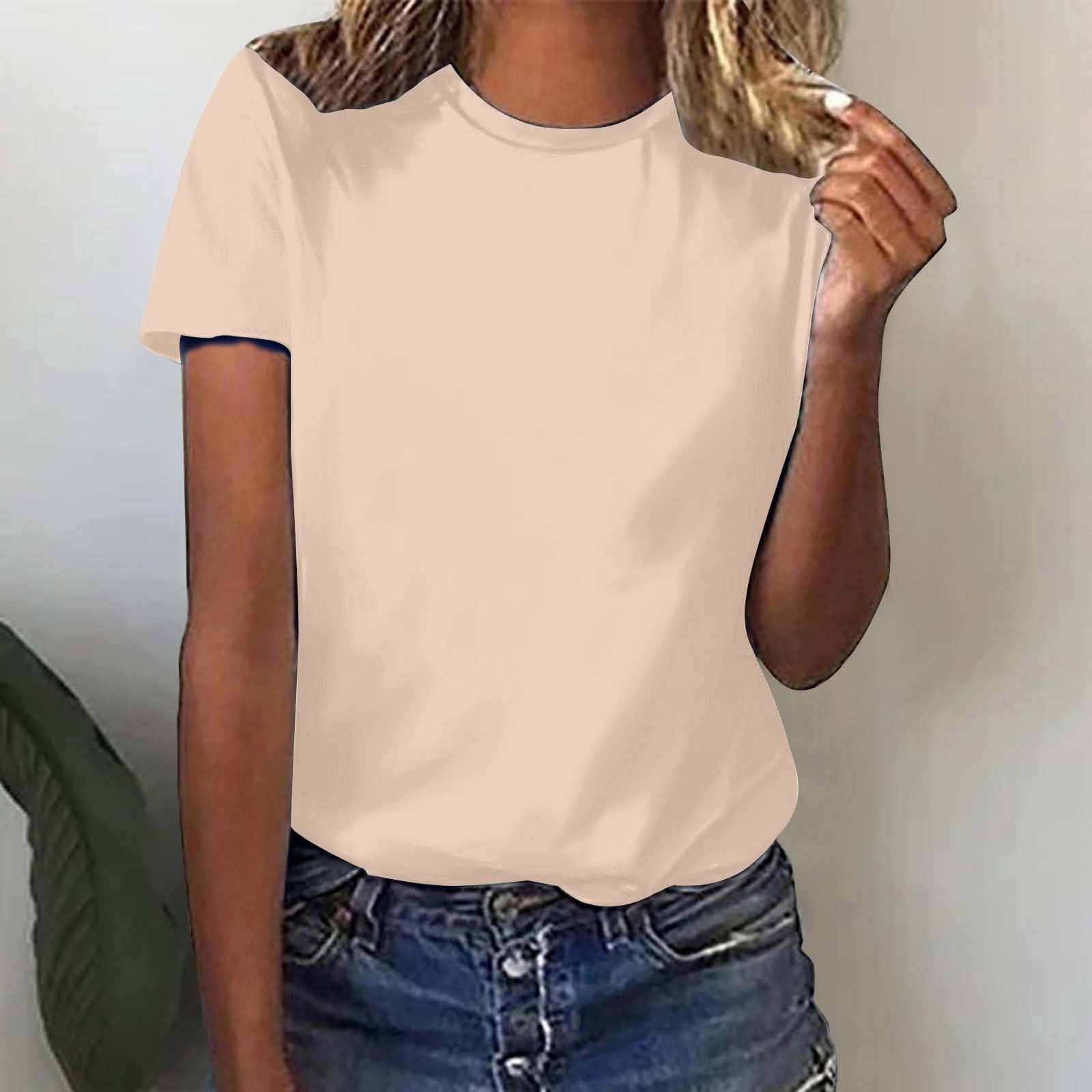 ZRGHAOYLQ Women Basic Tshirts Solid Crewneck T Shirt Classic Short Sleeve Tee Shirts Loose Fit ...