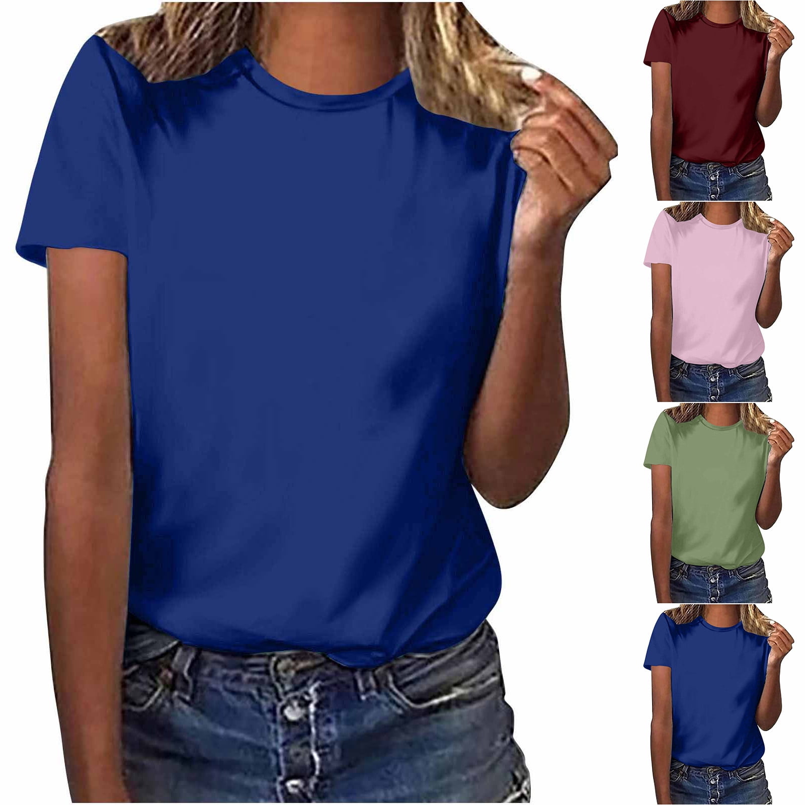 ZRGHAOYLQ Women Basic Tshirts Solid Crewneck T Shirt Classic Short Sleeve Tee Shirts Loose Fit ...